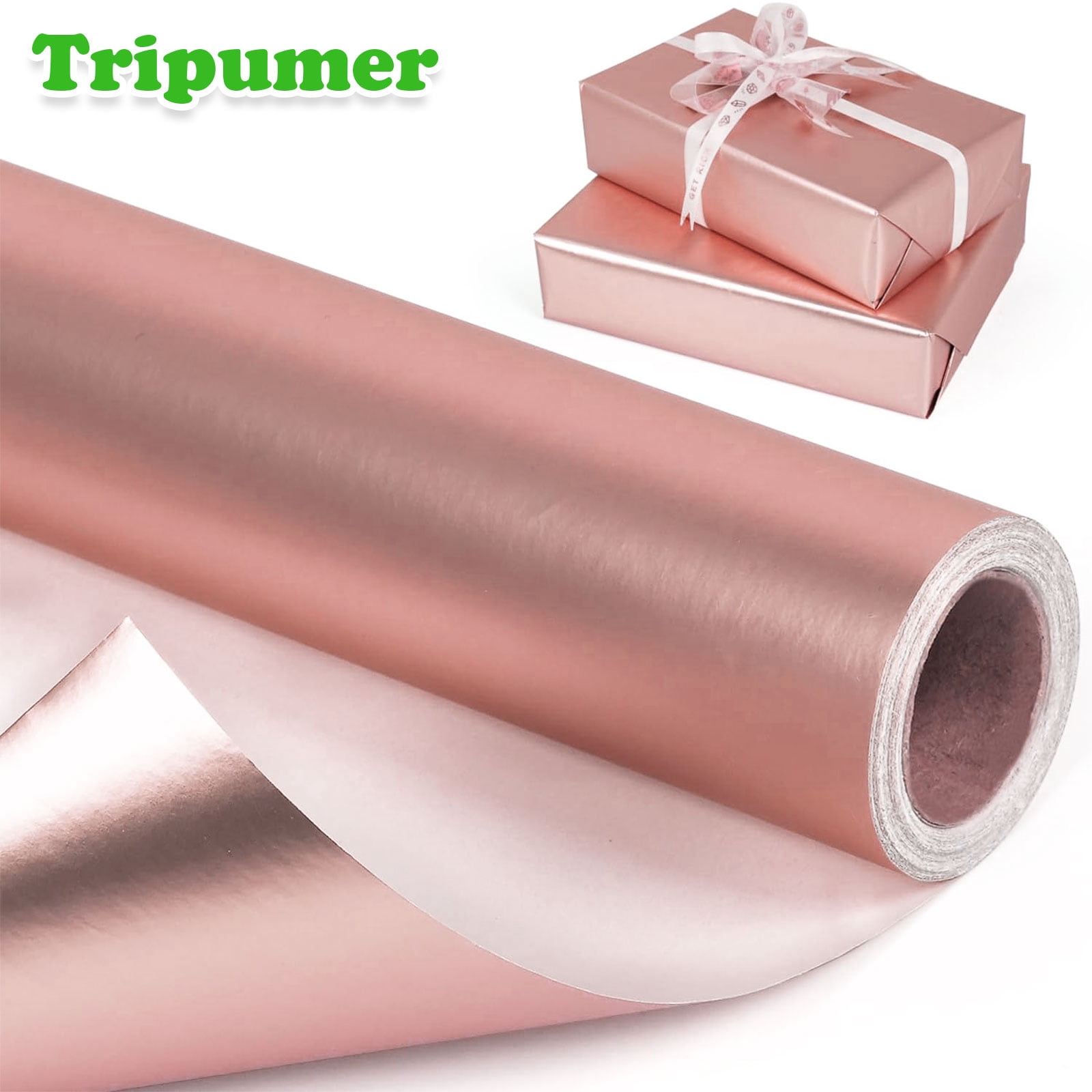 Tripumer Rose Gold Metallic Wrapping Paper 17 inch X 32.8 Feet Matte ...
