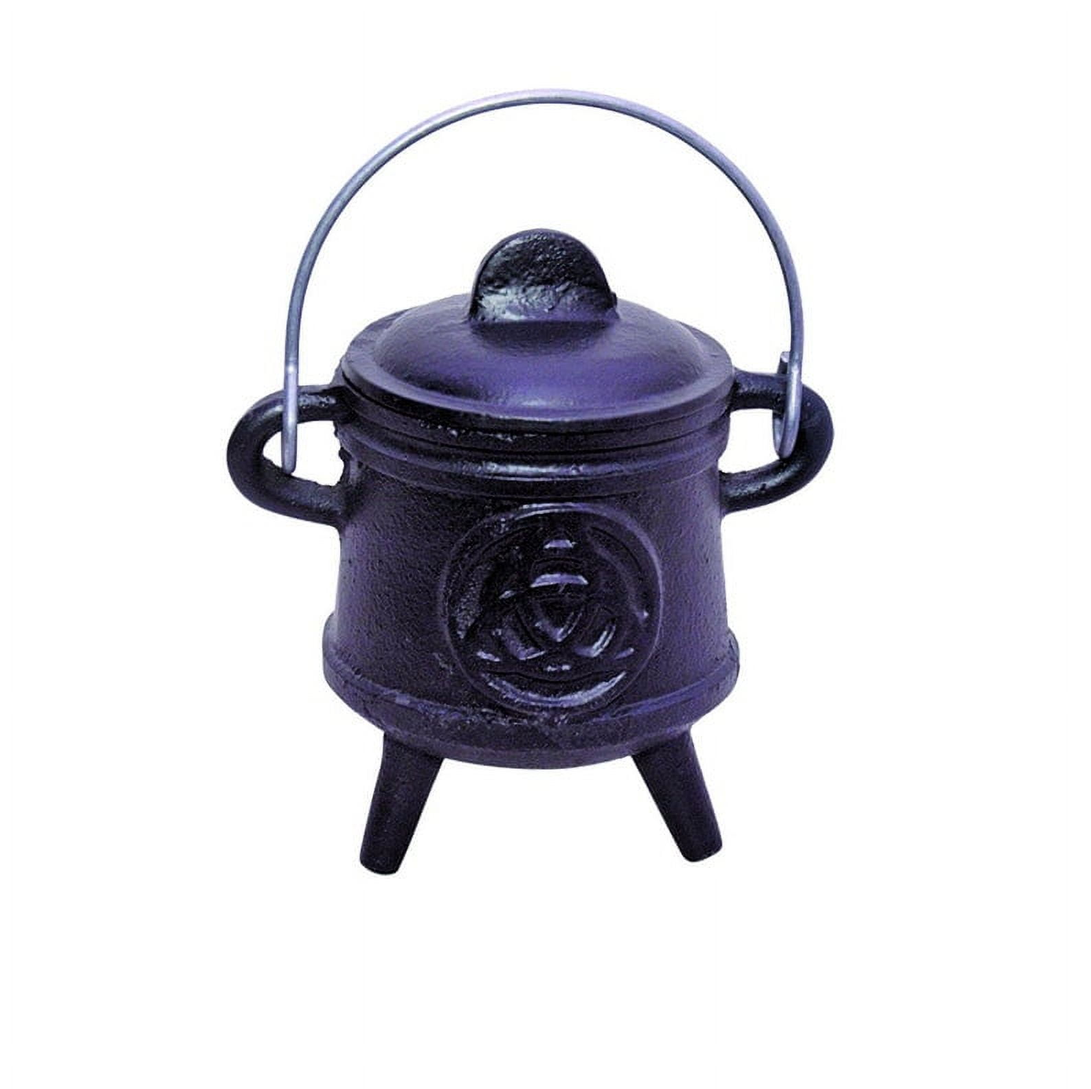 Triquetra 4.5" Small Cast Iron Cauldron with Lid and Carry Handle for Spells, Smudging, Ritual ...