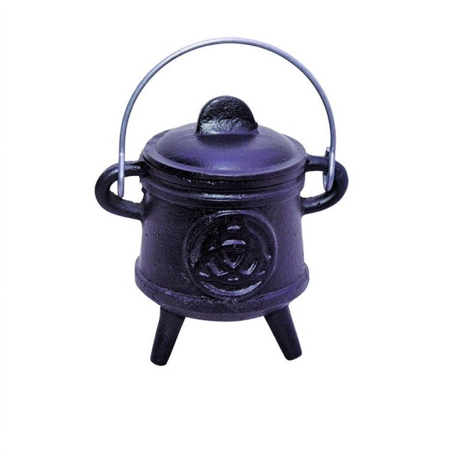 Triquetra 4.5" Small Cast Iron Cauldron with Lid and Carry Handle for Spells, Smudging, Ritual ...