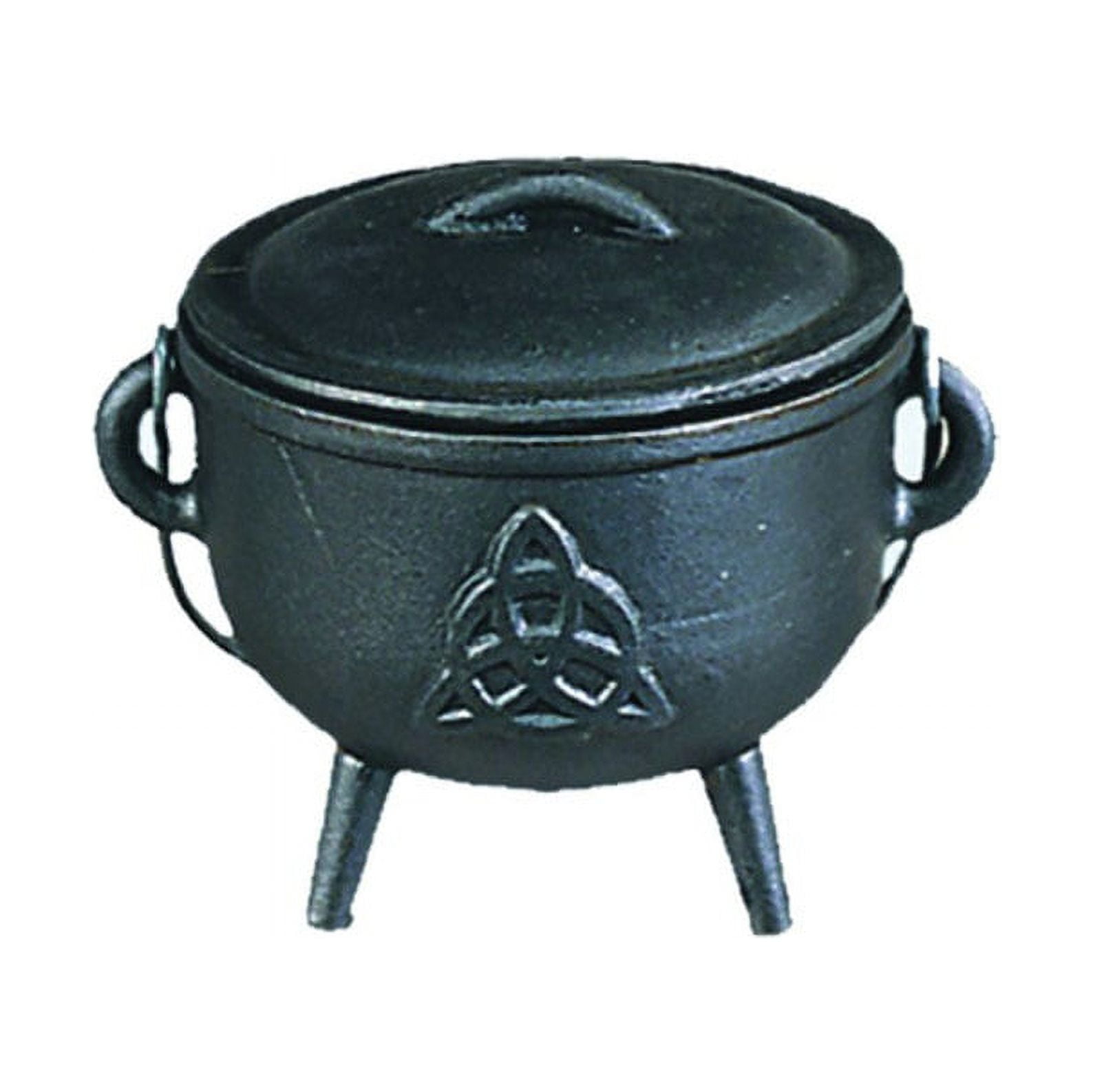 Triquetra 4.5" Small Cast Iron Cauldron with Lid and Carry Handle for Spells, Smudging, Ritual ...