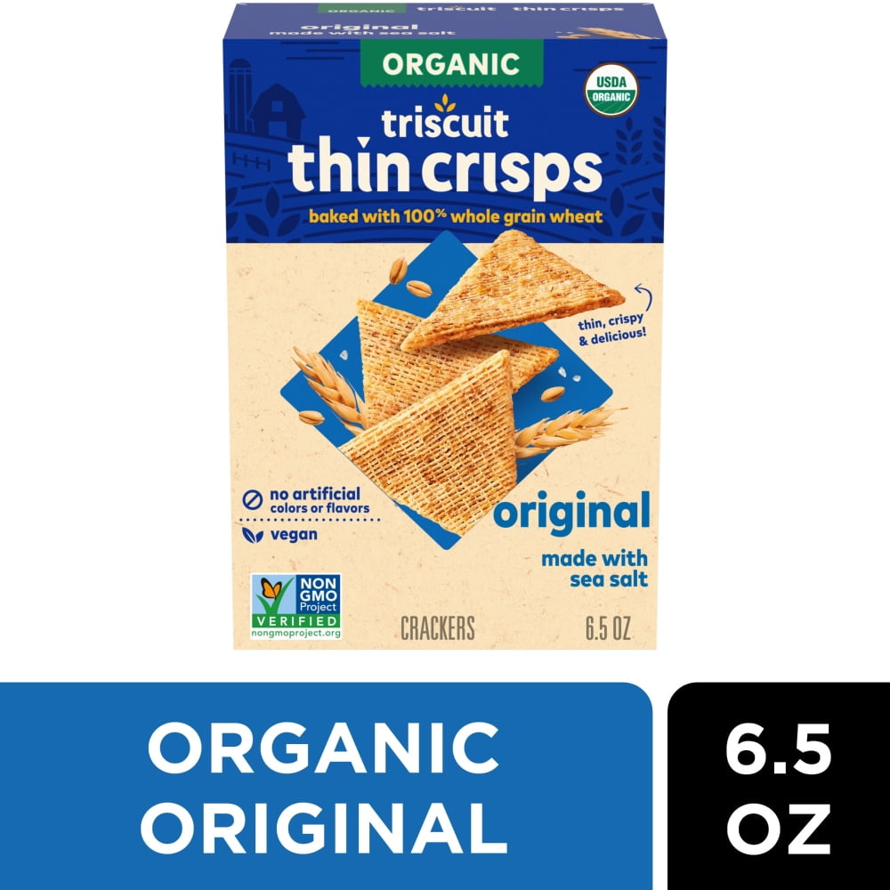 Triscuit Organic Thin Crisps Original Whole Grain Vegan Crackers, 6.5 ...