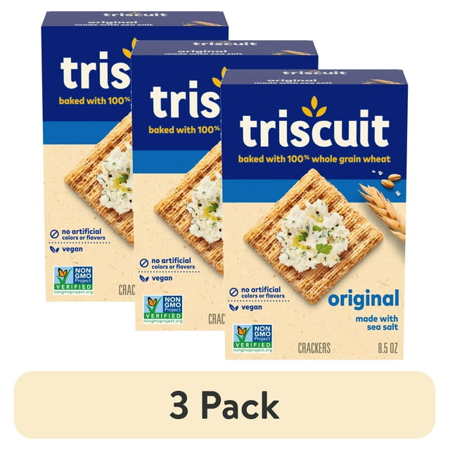 (3 pack) Triscuit Original Whole Grain Wheat Crackers, Vegan Crackers ...