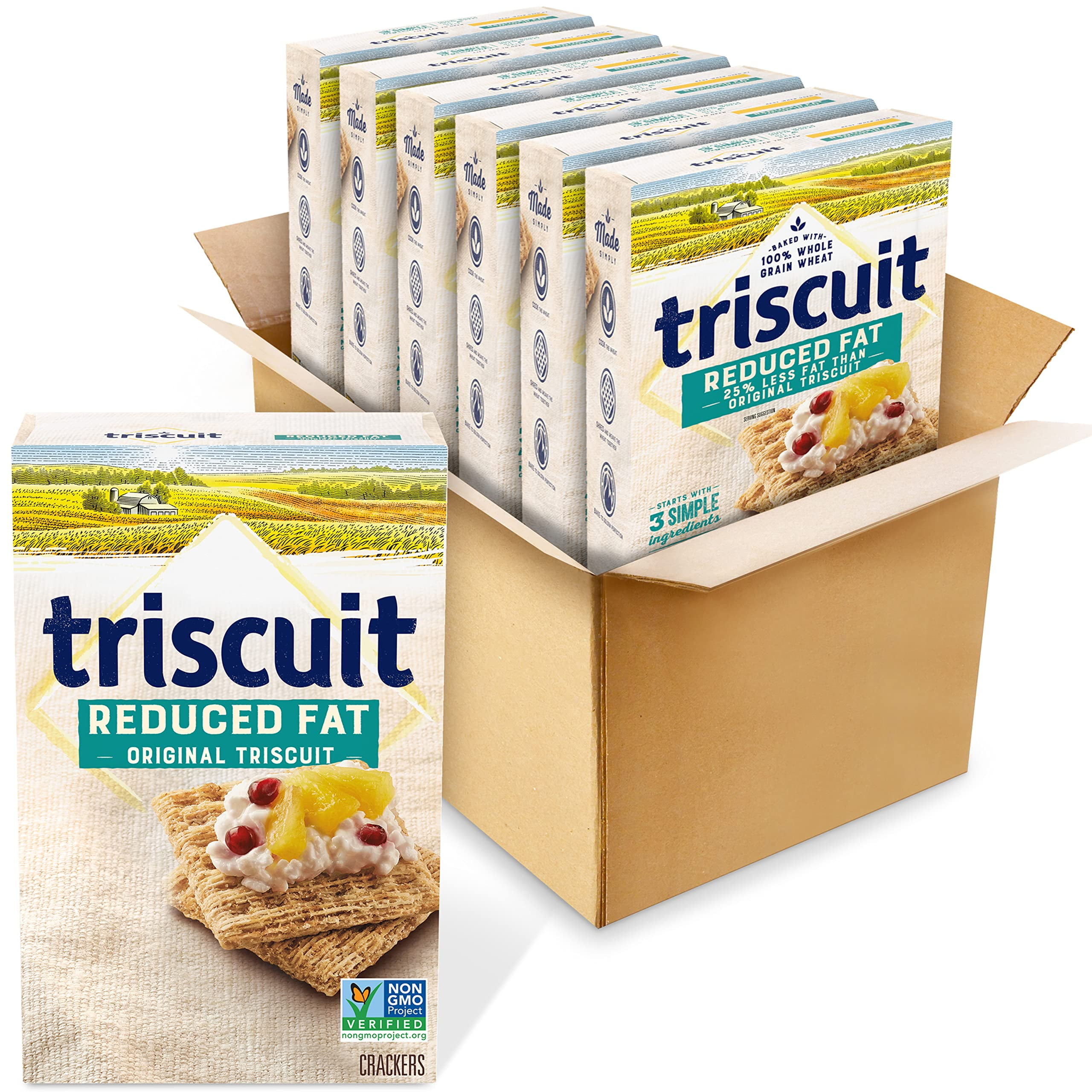 Triscuit Reduced Fat Whole Grain Wheat Crackers, Vegan Crackers, 6-7.5 ...