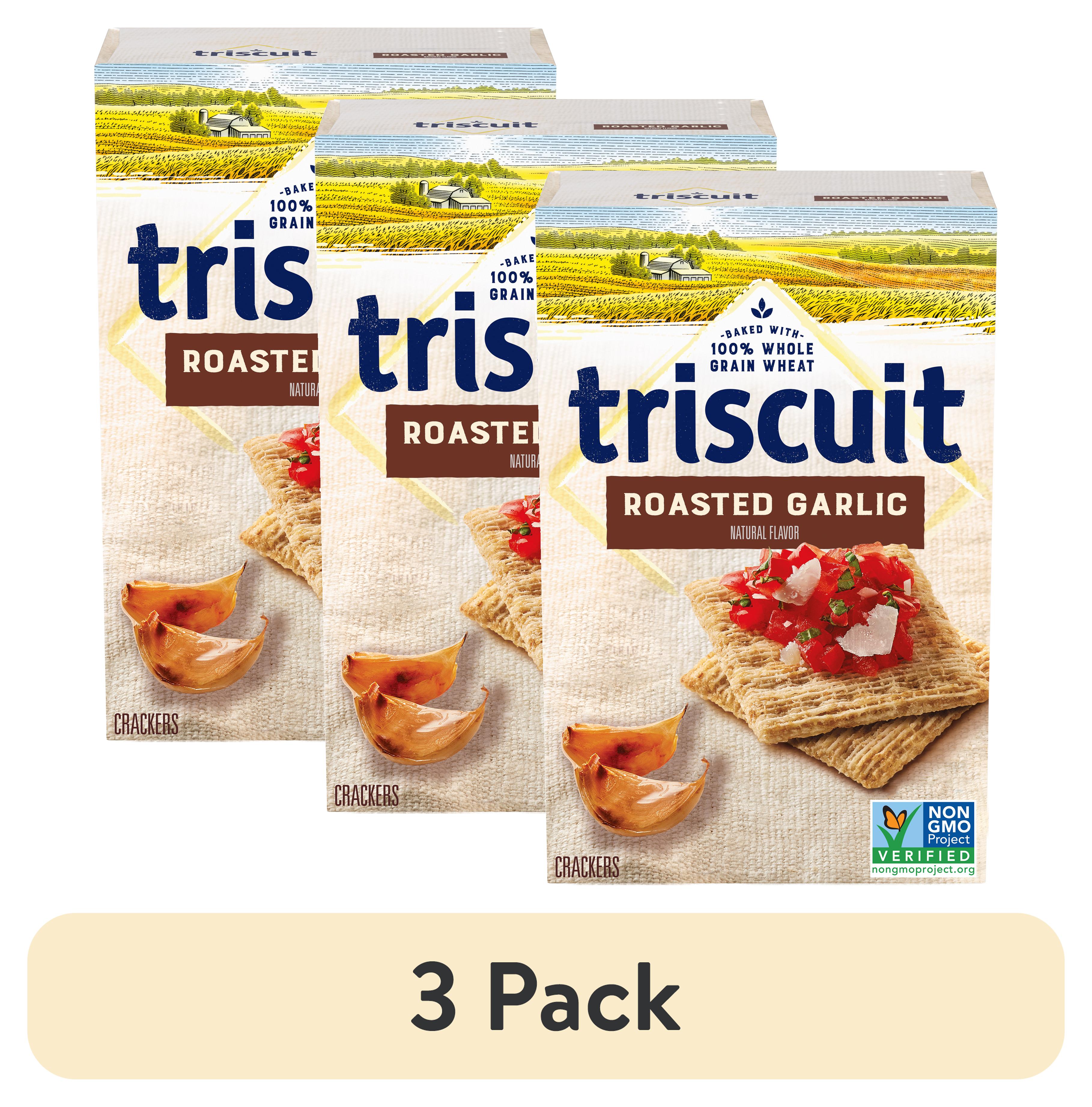 (3 pack) Triscuit Roasted Garlic Whole Grain Wheat Crackers, 8.5 oz ...
