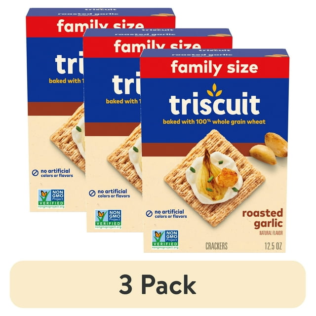 (3 pack) Triscuit Roasted Garlic Whole Grain Wheat Crackers, Family ...