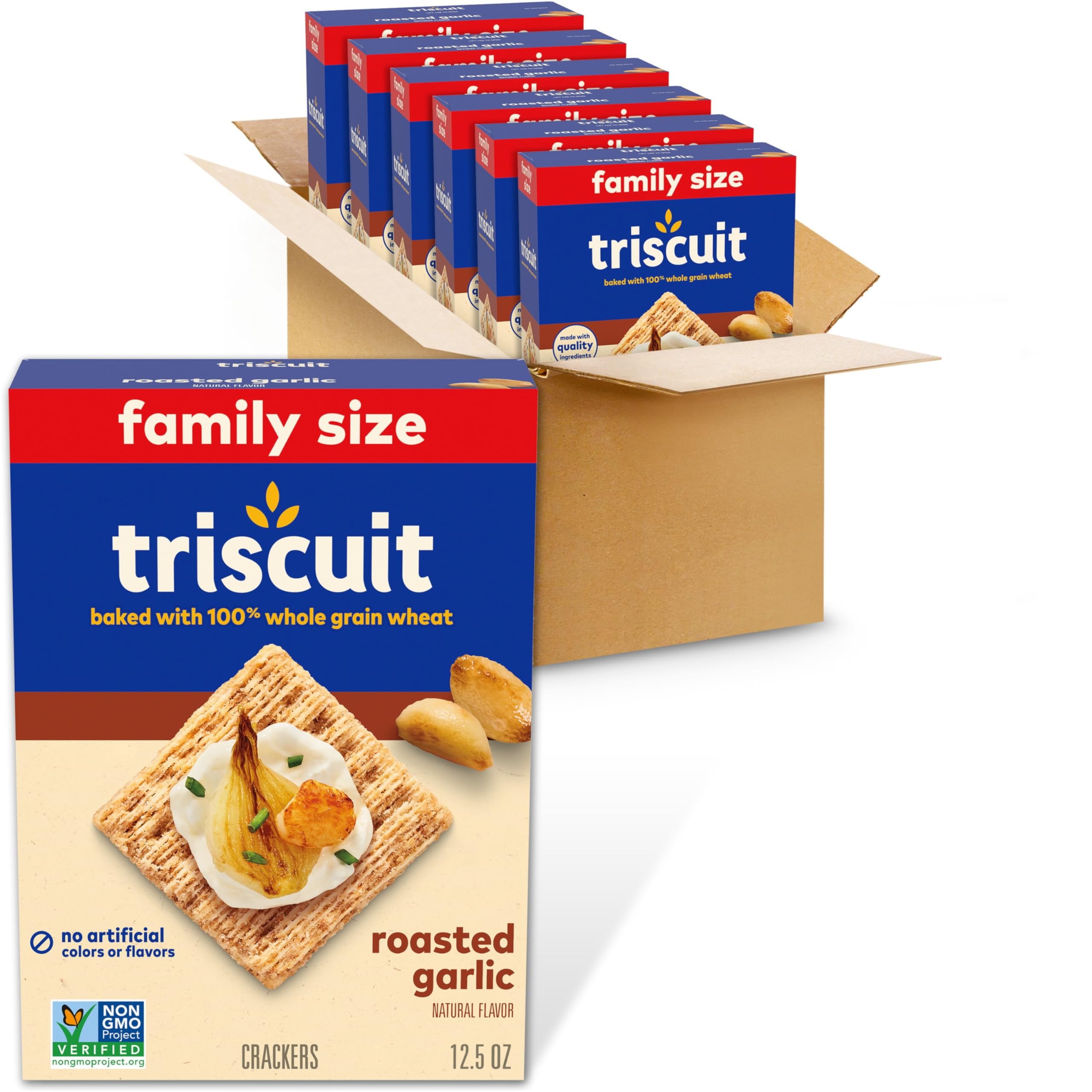 Triscuit Roasted Garlic Whole SBF3 Grain Wheat Crackers, Lunch Snacks ...
