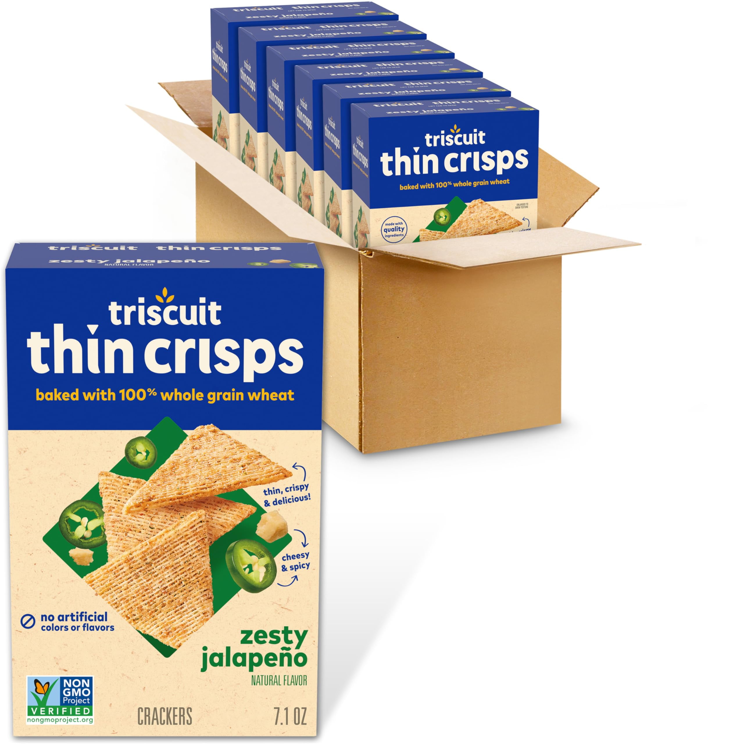 Triscuit Thin Crisps Zesty Jalapeno Whole BSL1 Grain Wheat Crackers, 6 ...