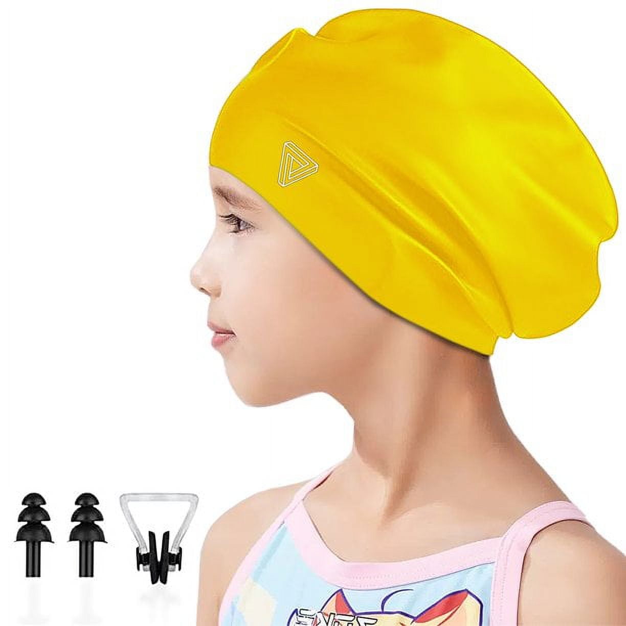 Trisens Extra Large Kids Swim Cap, Waterproof Silicone, Black, Fits ...
