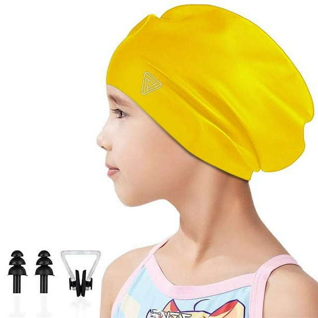 Trisens Extra Large Waterproof Silicone Swim Cap, Black (Kids ...