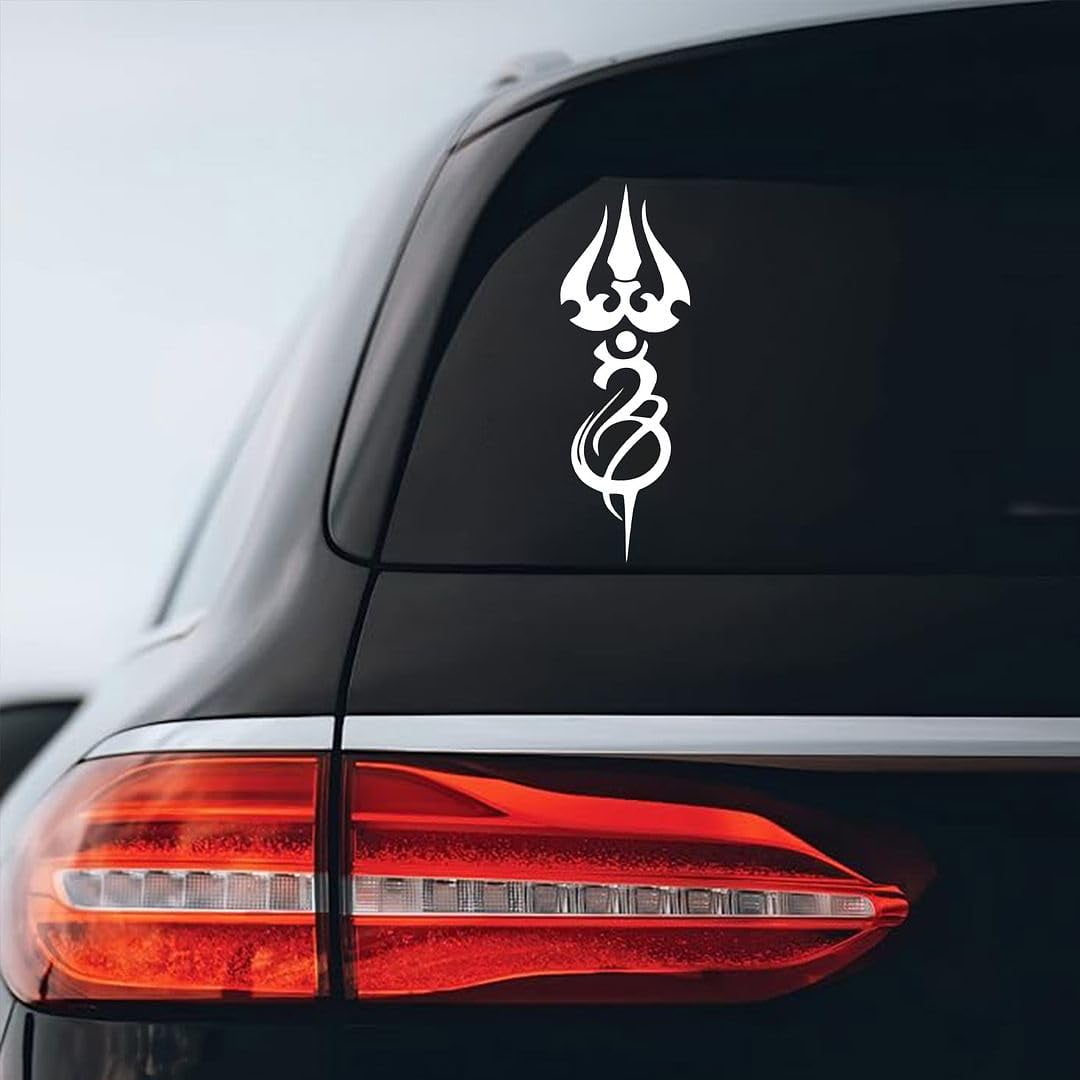 Trishul Om Car Decal – White Vinyl Sticker, Waterproof Self-Adhesive ...