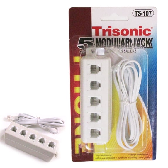 Trisonic Outlet Modular Telephone Splitter, 5 Port RJ11 Jack Connector ...