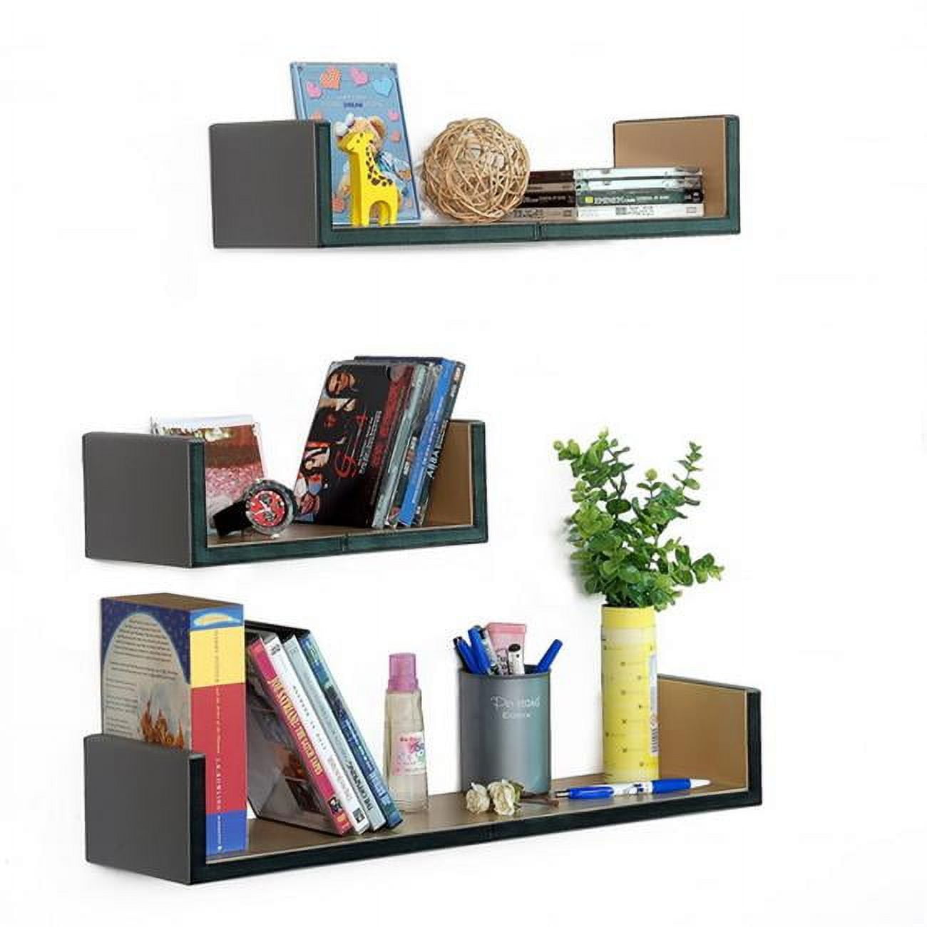 Trista - Gray Space U-Shaped Leather Wall Shelf / Bookshelf / Floating ...