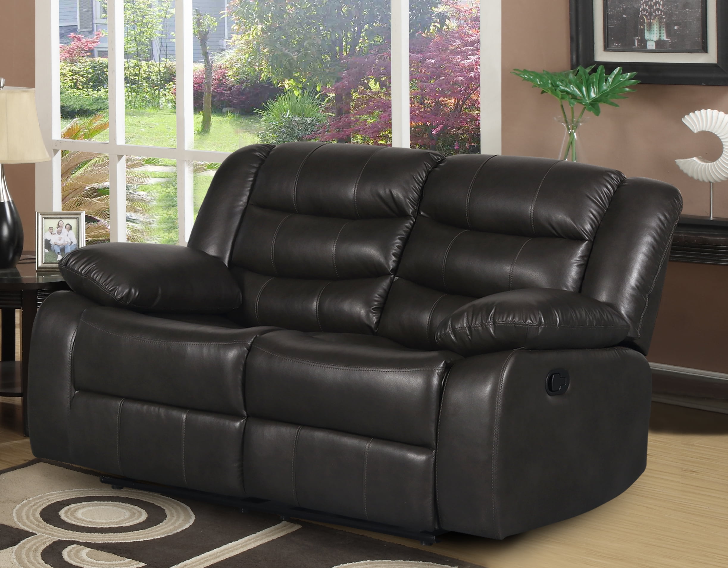 Trista Reclining Loveseat in Faux Leather, Dark Gray - Walmart.com