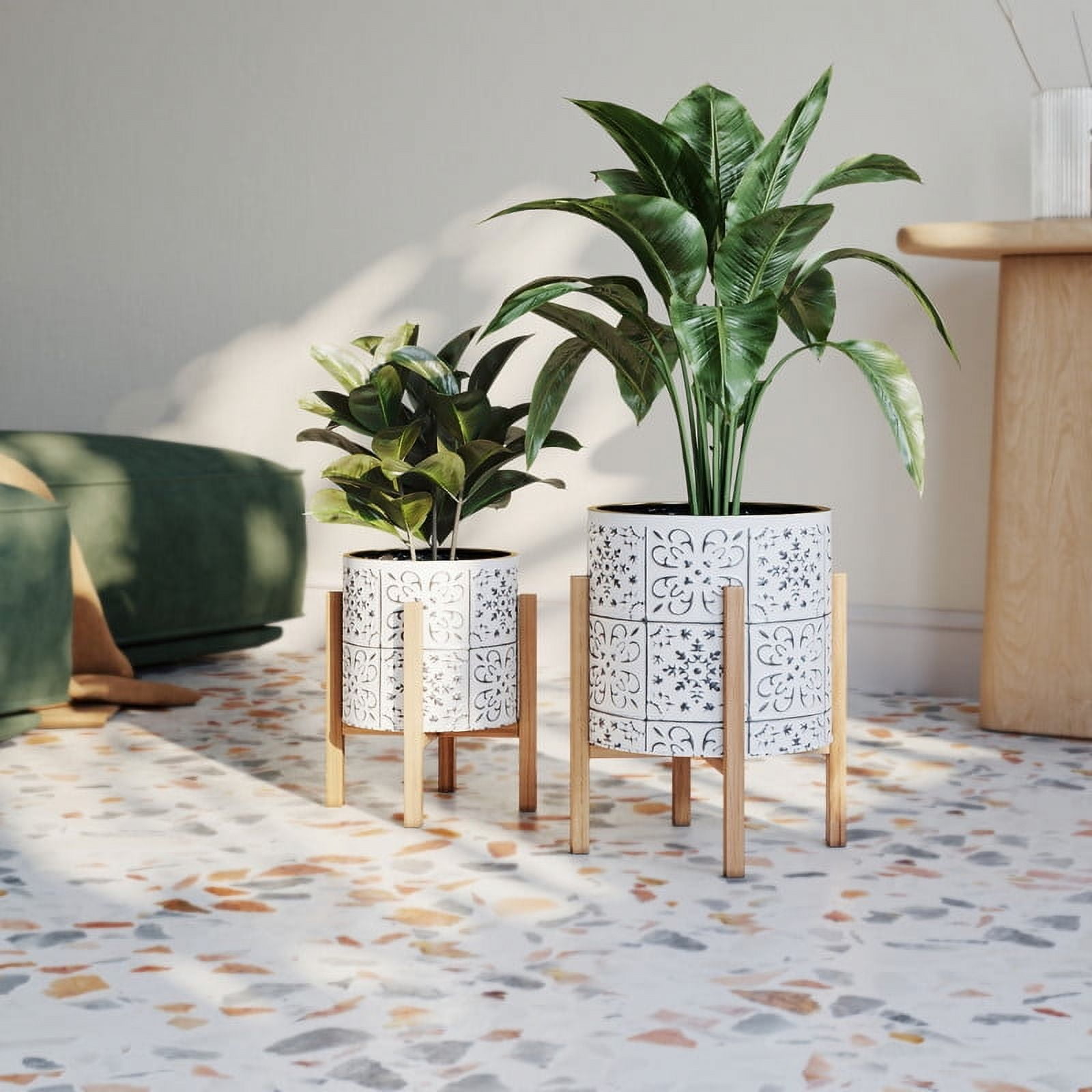 Tristan White Planter Pot With Kinsley Wood Planter Base - (Small ...