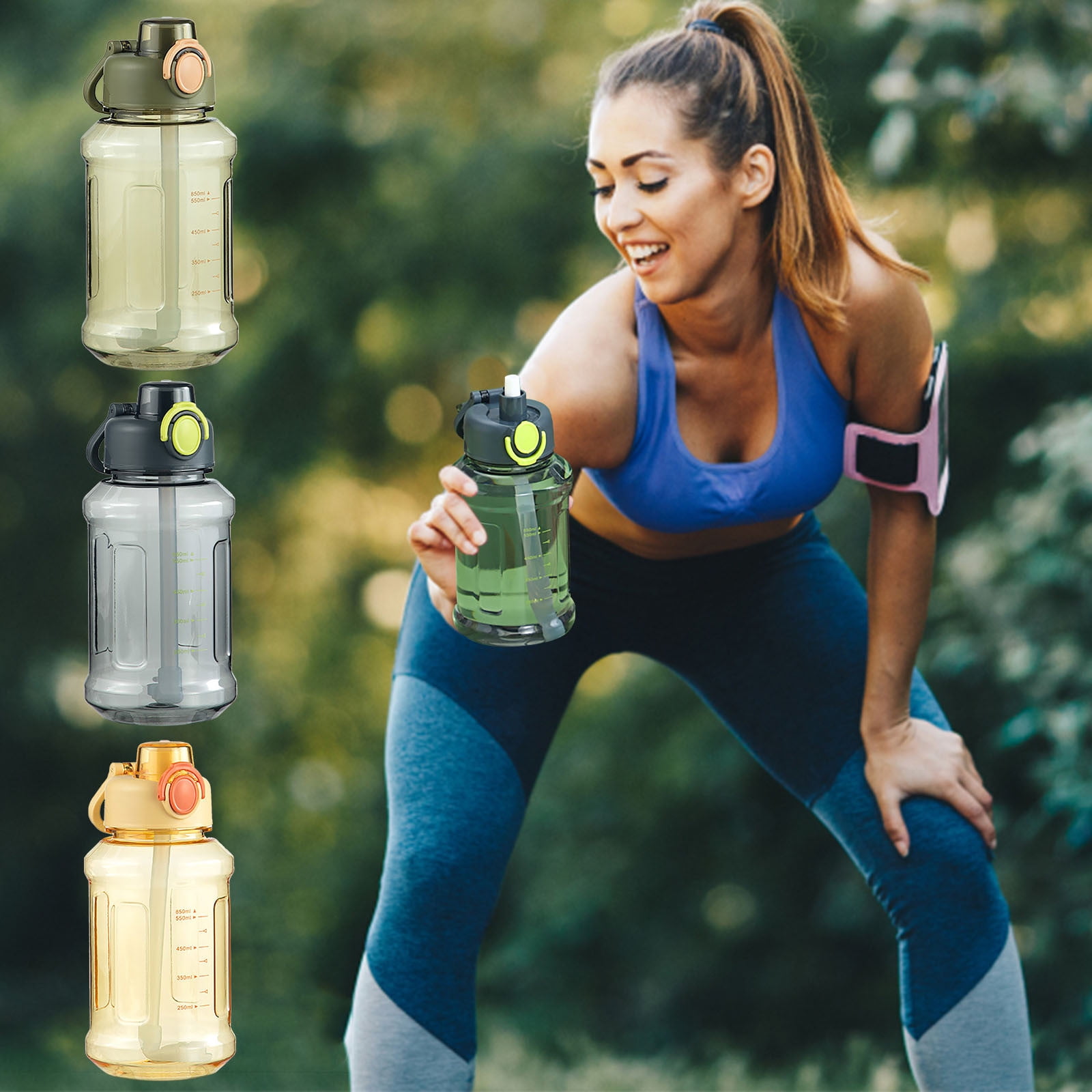 Tritan Fitness Water Bottle 28oz, Gym Jug with Carry Handle & Locking Lid for Outdoor Activities ...