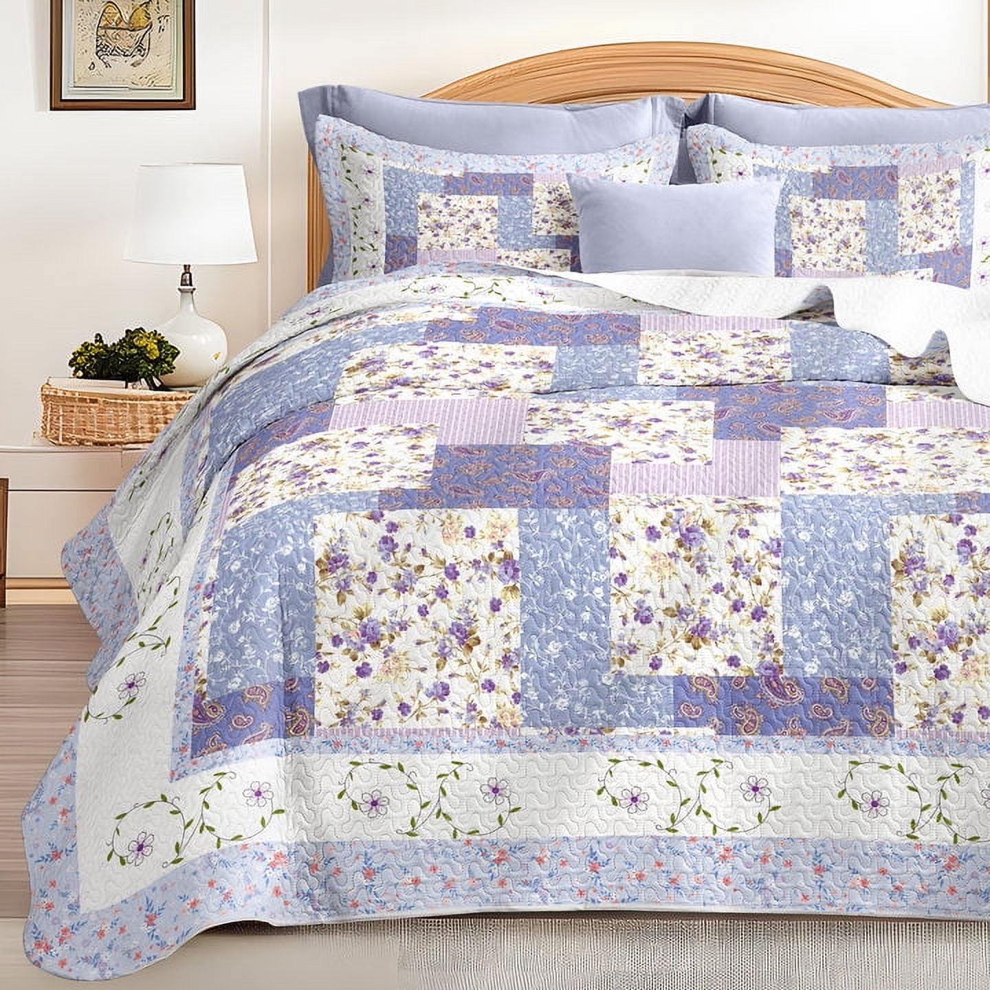 Tritard 3 Piece Purple King Quilt Set Comforters Bedspreads Patchwork ...