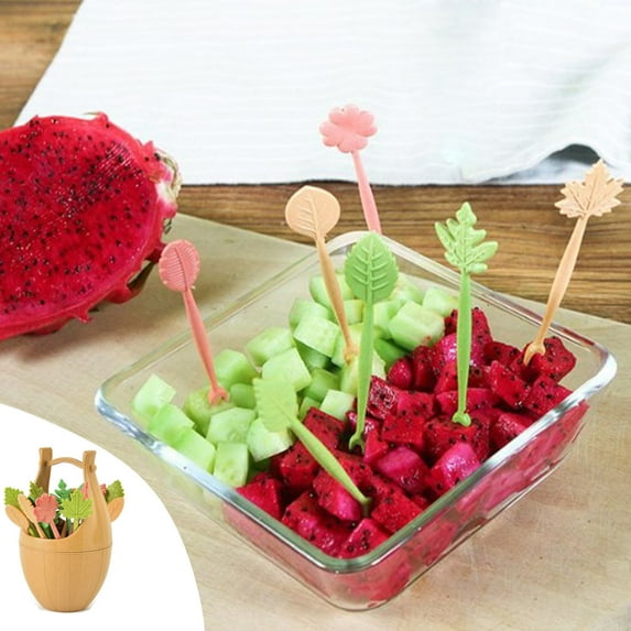 Triticum Aestivum Straw Mini Wooden Barrel Fruit Fork Set Dessert Fork ...