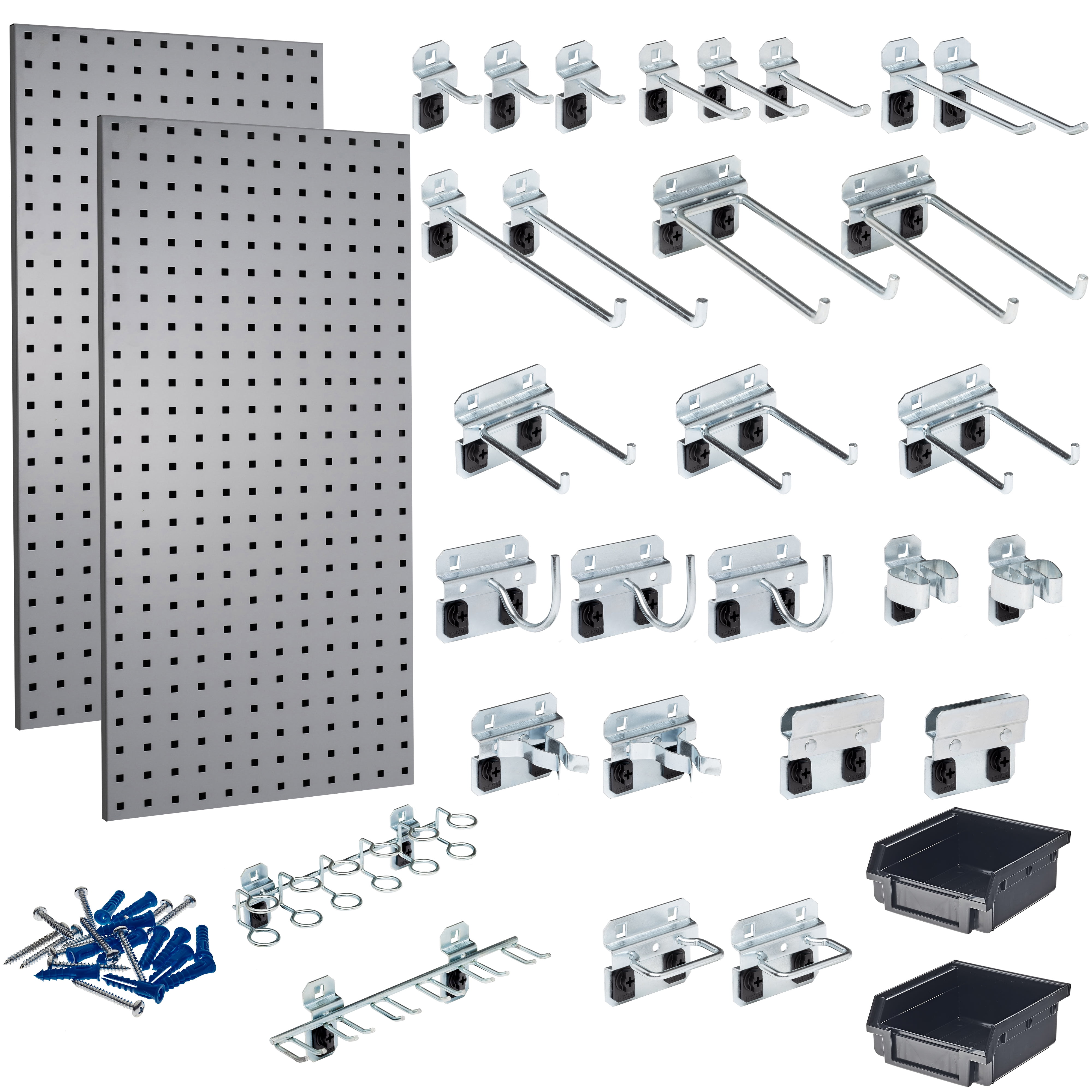 Triton Products LB18-GKit (2) 18" W x 36" H x 9/16" D Gray Steel Pegboards with28 Hooks and 2 ...