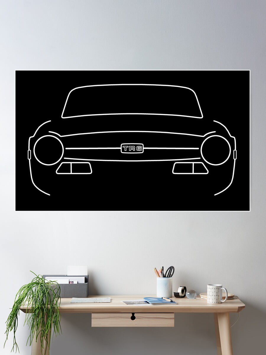 Triumph Tr6 Classic Car Outline Graphic (White) Poster Wall Art, Modern ...