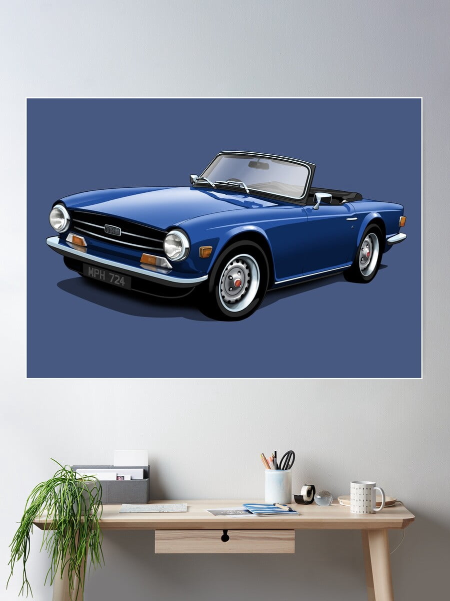 Triumph Tr6 In Dark Blue Poster Wall Art, Modern Wall Decor For Living ...