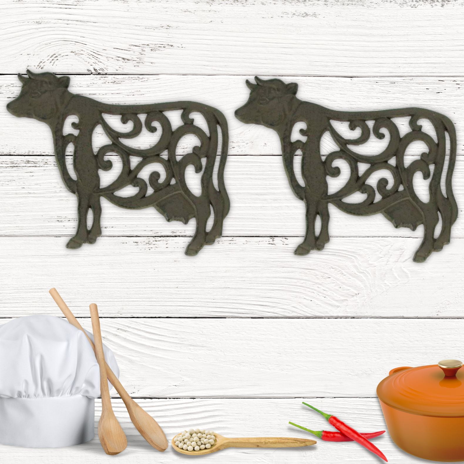 Trivets in Cast Iron Cow with Floral Scroll Design (Set of 2) - Walmart.com