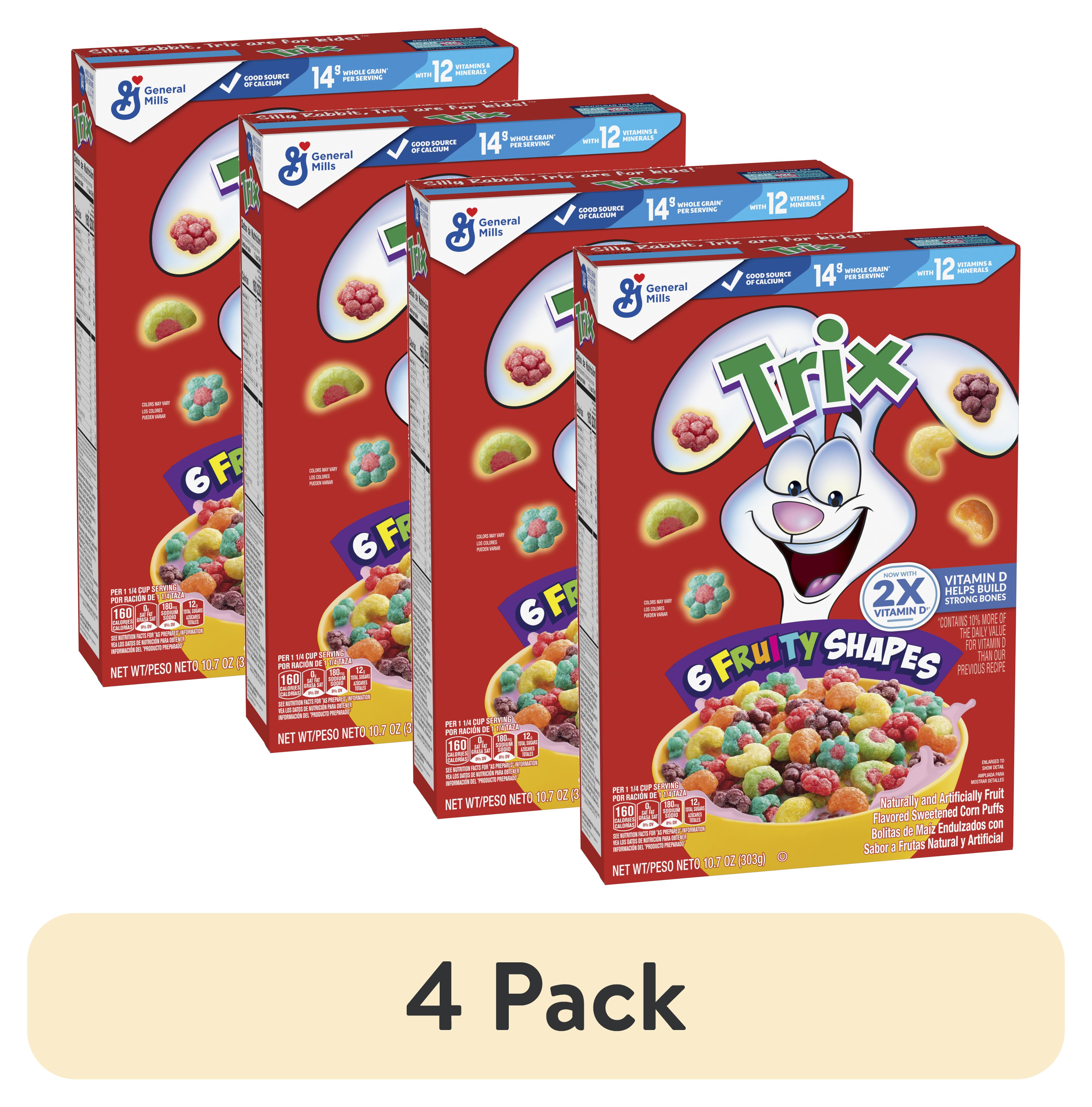 (4 pack) Trix Fruity Breakfast Cereal, 6 Fruity Shapes, Whole Grain, 10.7 OZ - Walmart.com