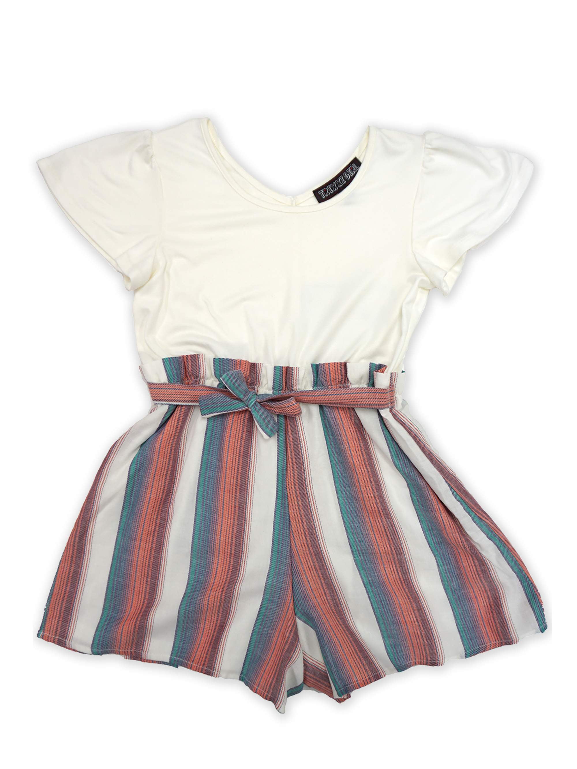 Trixxi Girls Flutter Sleeve Faux Paper Bag Romper, Sizes 7-16 - Walmart.com