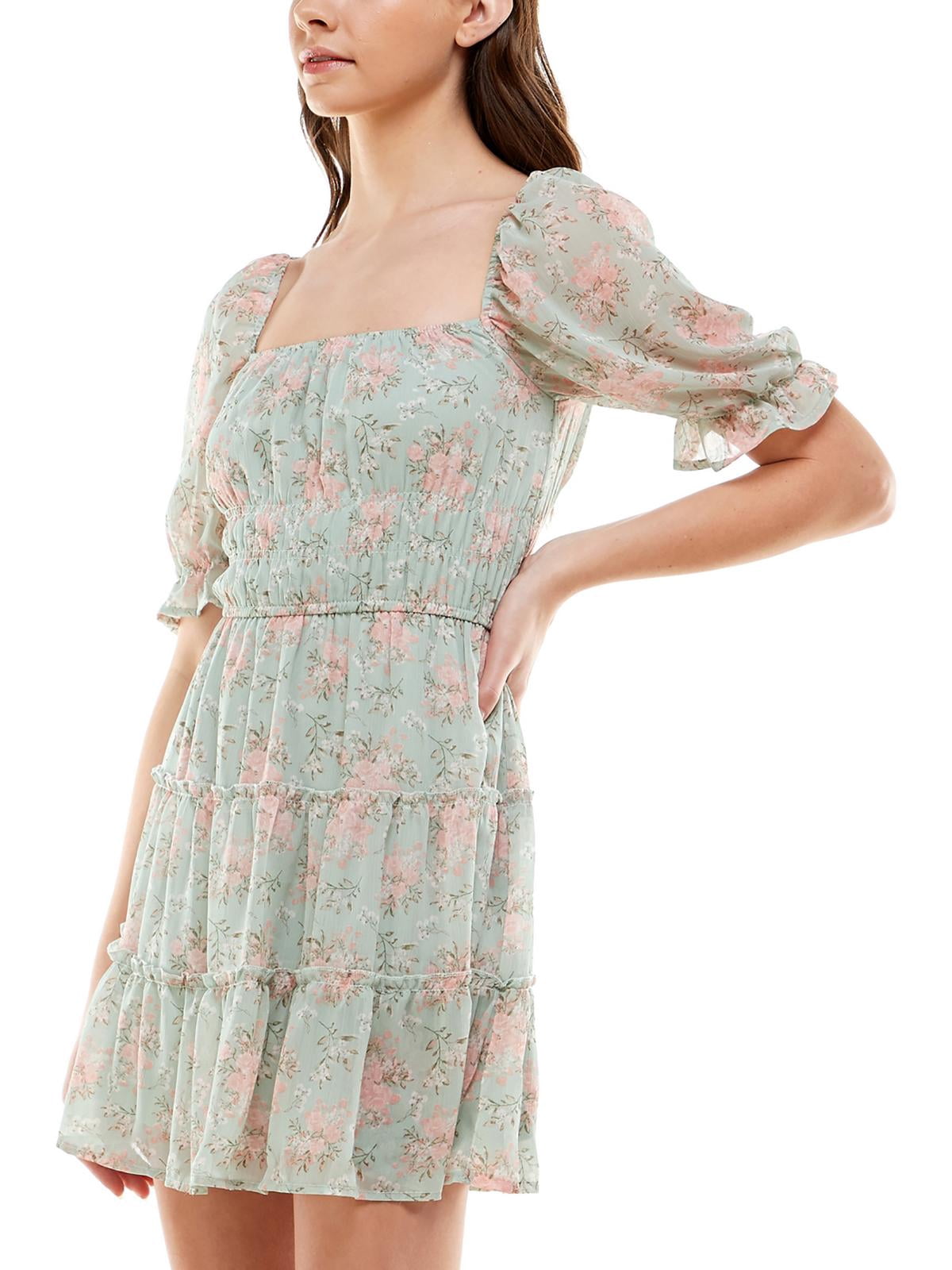 Trixxi Womens Juniors Floral Print Above Knee Mini Dress - Walmart.com