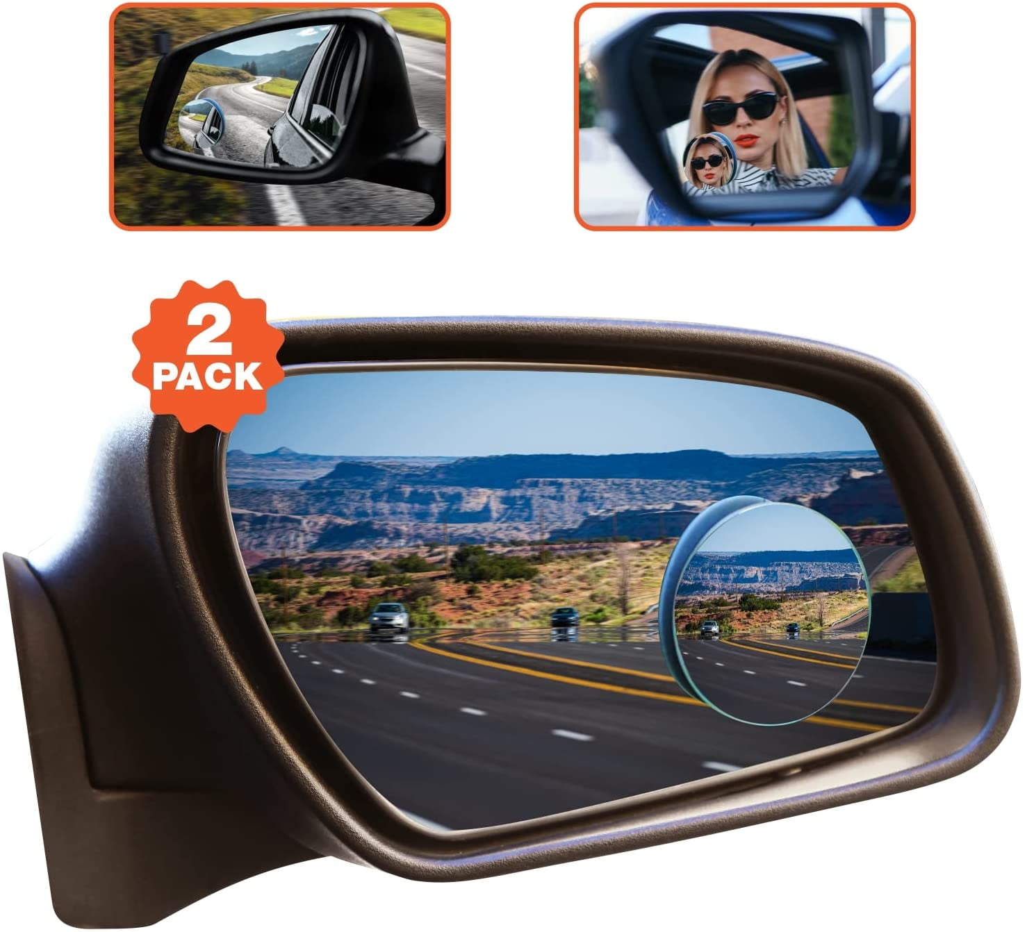 Trobo Blind Spot Car Mirror, 2” Round HD Glass Slim Frameless Convex ...