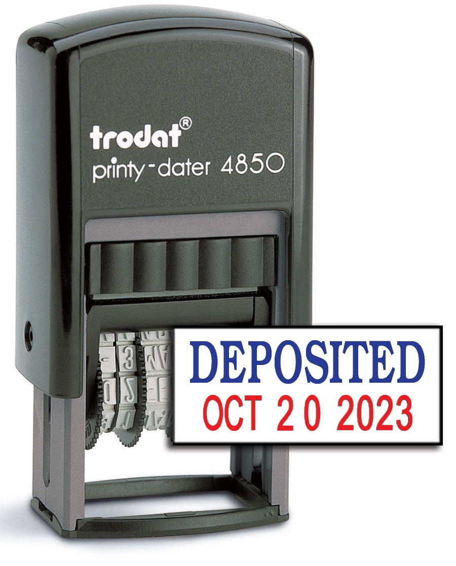 Trodat 4850 Date Stamp with DEPOSITED, Self Inking Stamp - Blue/Red Ink - Walmart.com