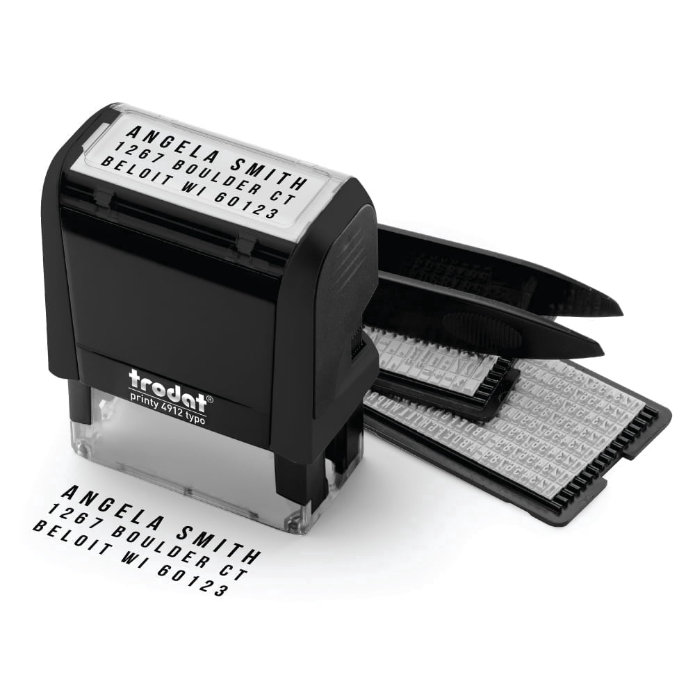 Trodat Printy 4912 DIY Self-Inking Stamp Set - 4 Lines, Black Ink, 3/4 ...