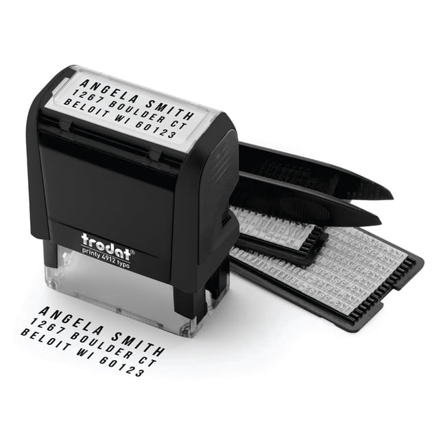 Trodat Printy 4912 DIY Self-Inking Stamp Set - 4 Lines, Black Ink, 3/4 ...