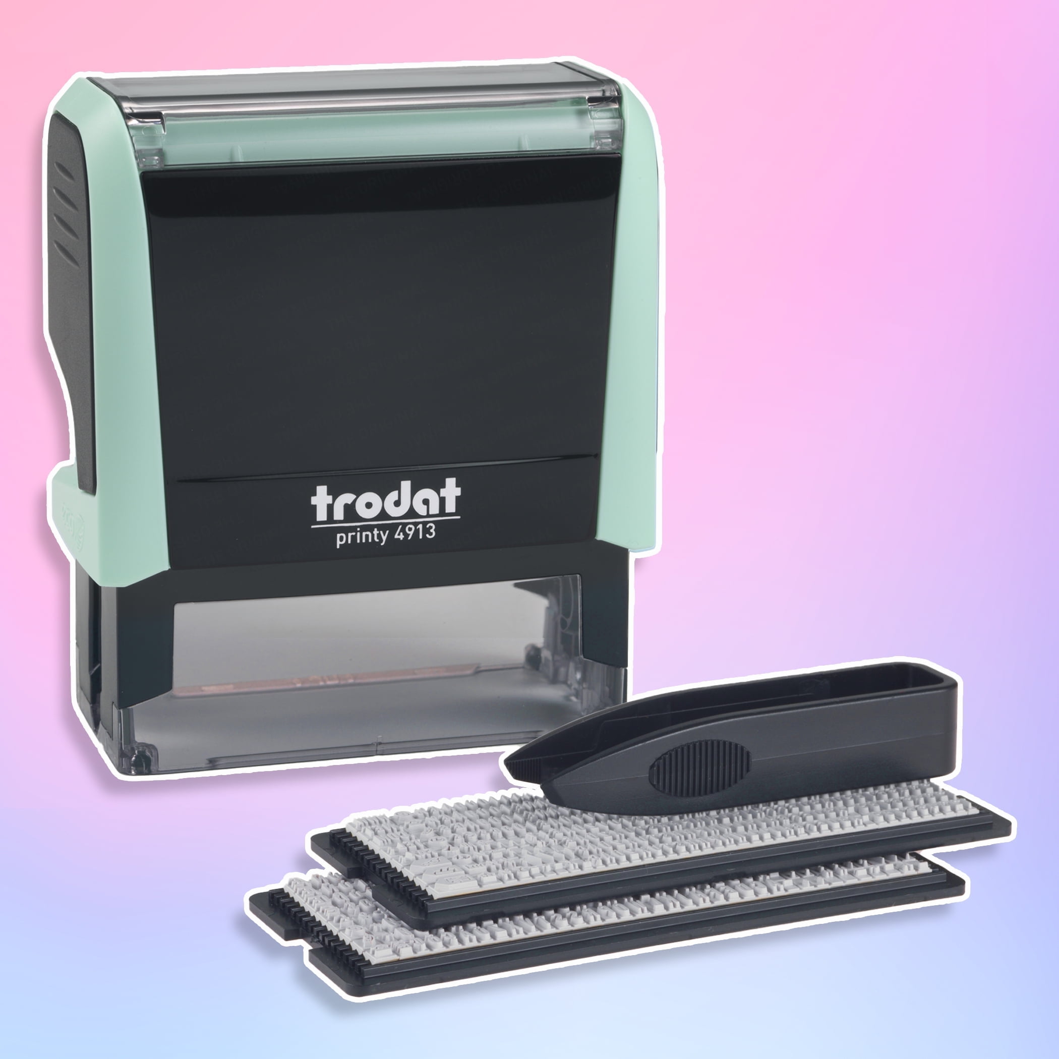 Trodat Printy 4913 Self-inking Pastel Green DIY Stamp Kit with Black Ink – 5 Lines, Impression ...