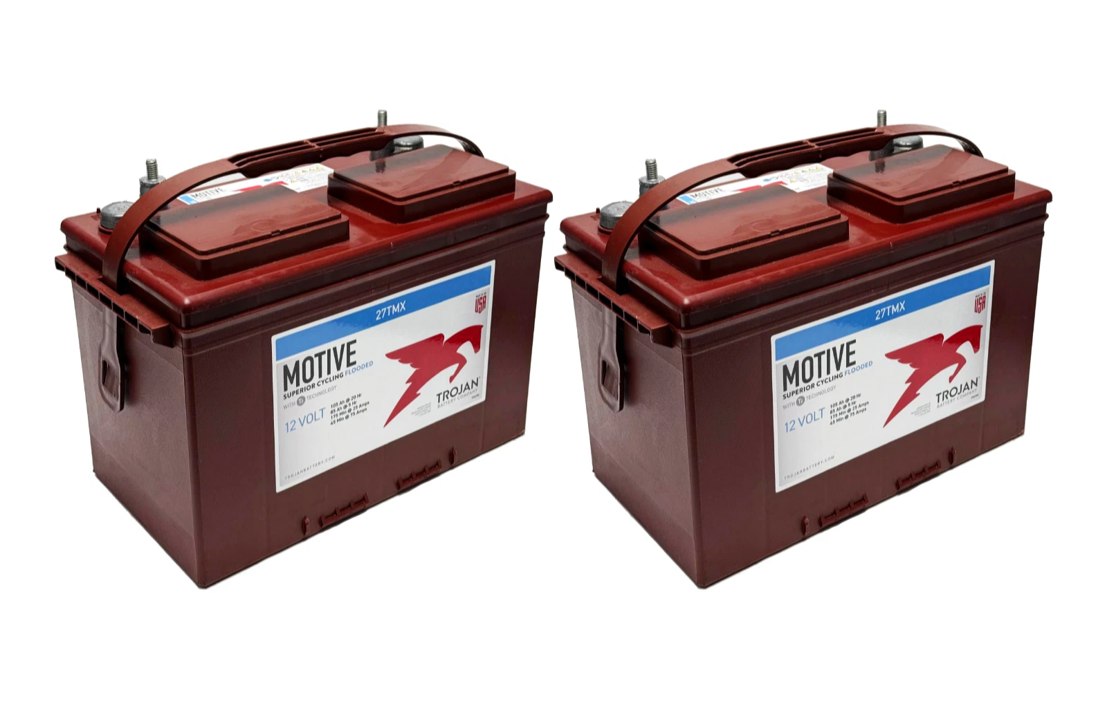 Trojan 27TMX 12V Flooded Lead Acid Battery, 105 Ah (Set of 2) - Walmart.com