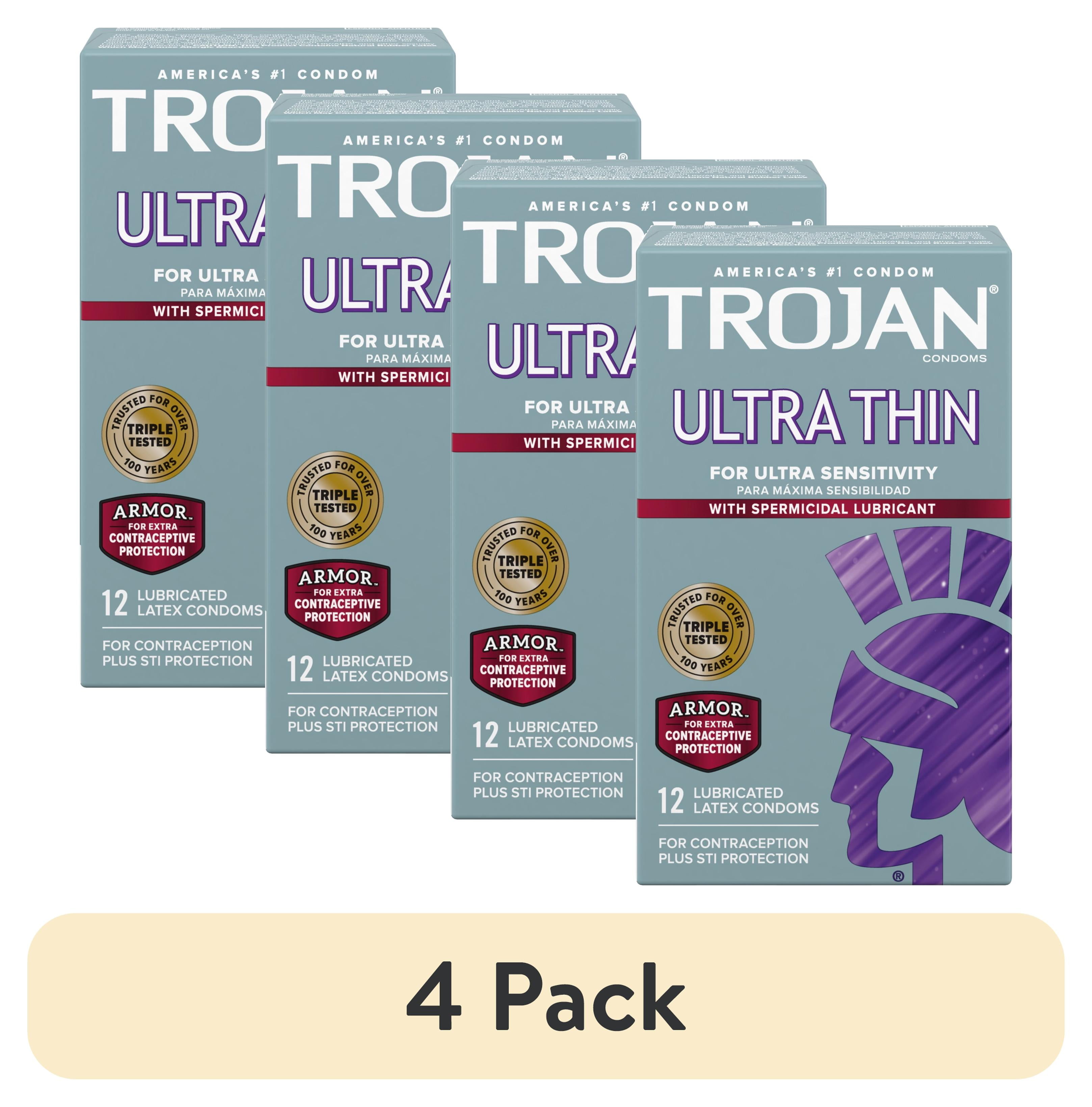 (4 pack) Trojan Condom Sensitivity Ultra Thin Spermicidal Lubricated ...
