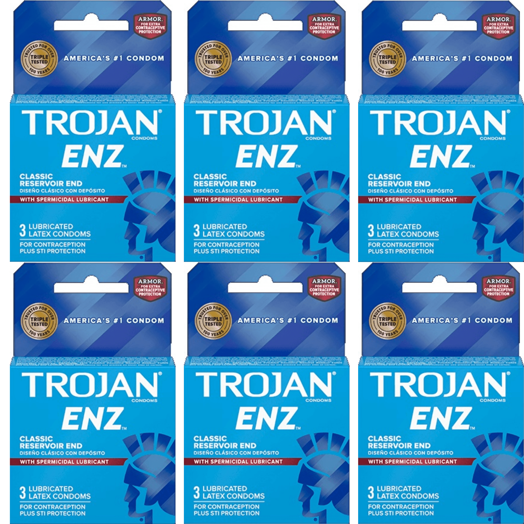 Trojan Dark Blue ENZ Spermicidal End Lubricated Condoms 6 Pack ...