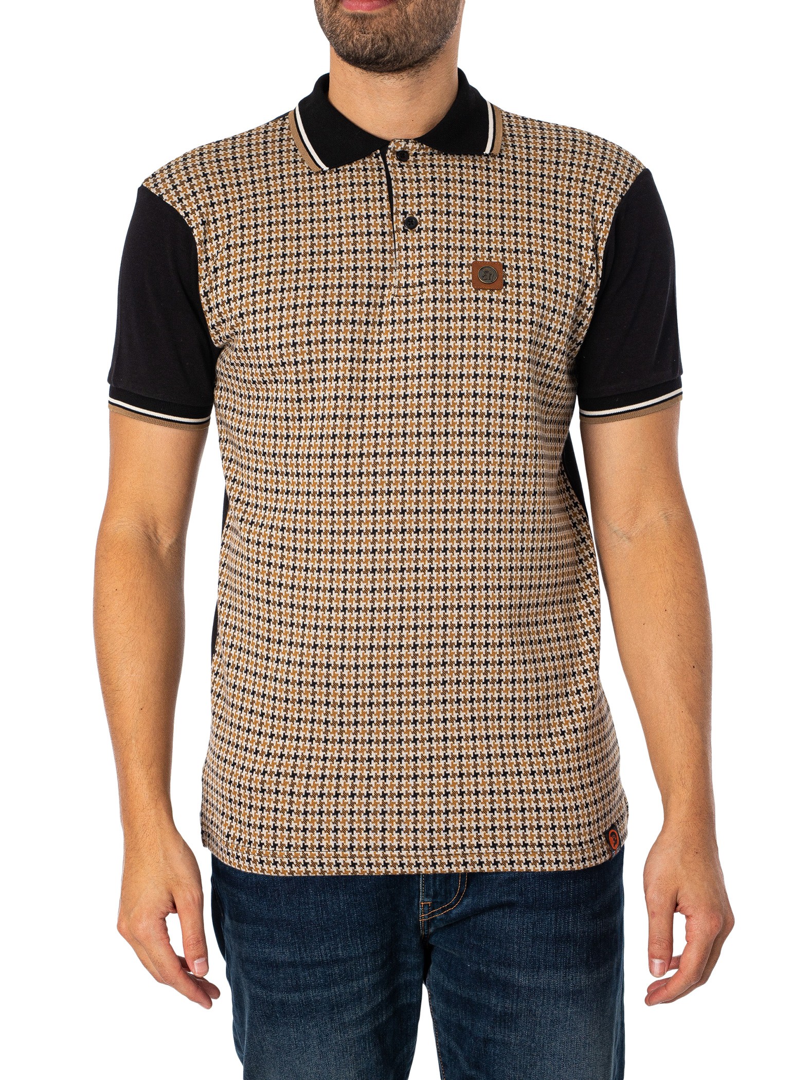 Trojan Jacquard Houndstooth Panel Polo Shirt, Black - Walmart.com