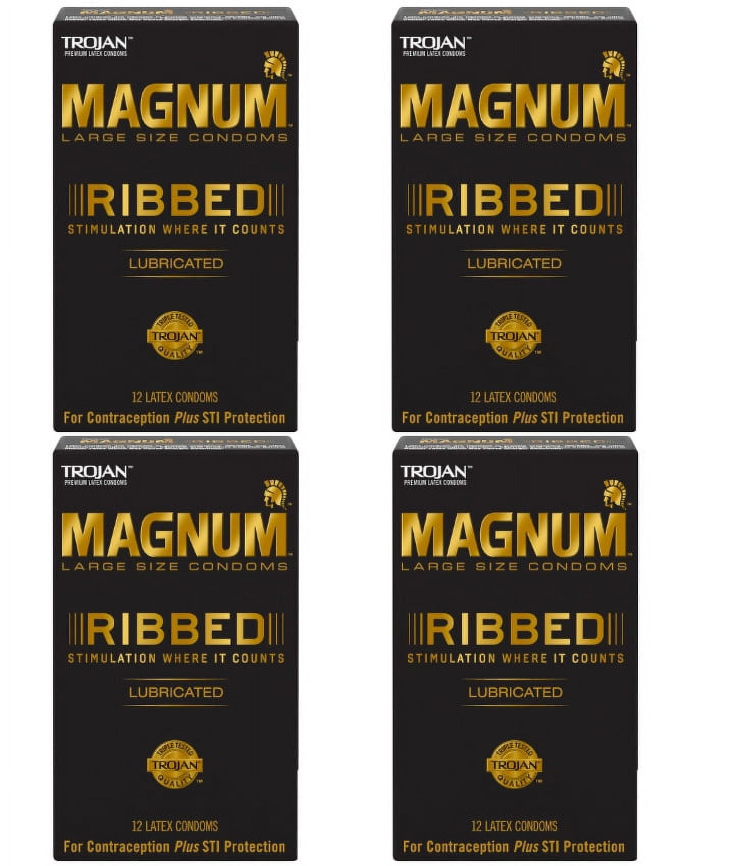 Trojan Magnum Ribbed Large Size Lubricated Condoms 12 Count, 4 Pack ...