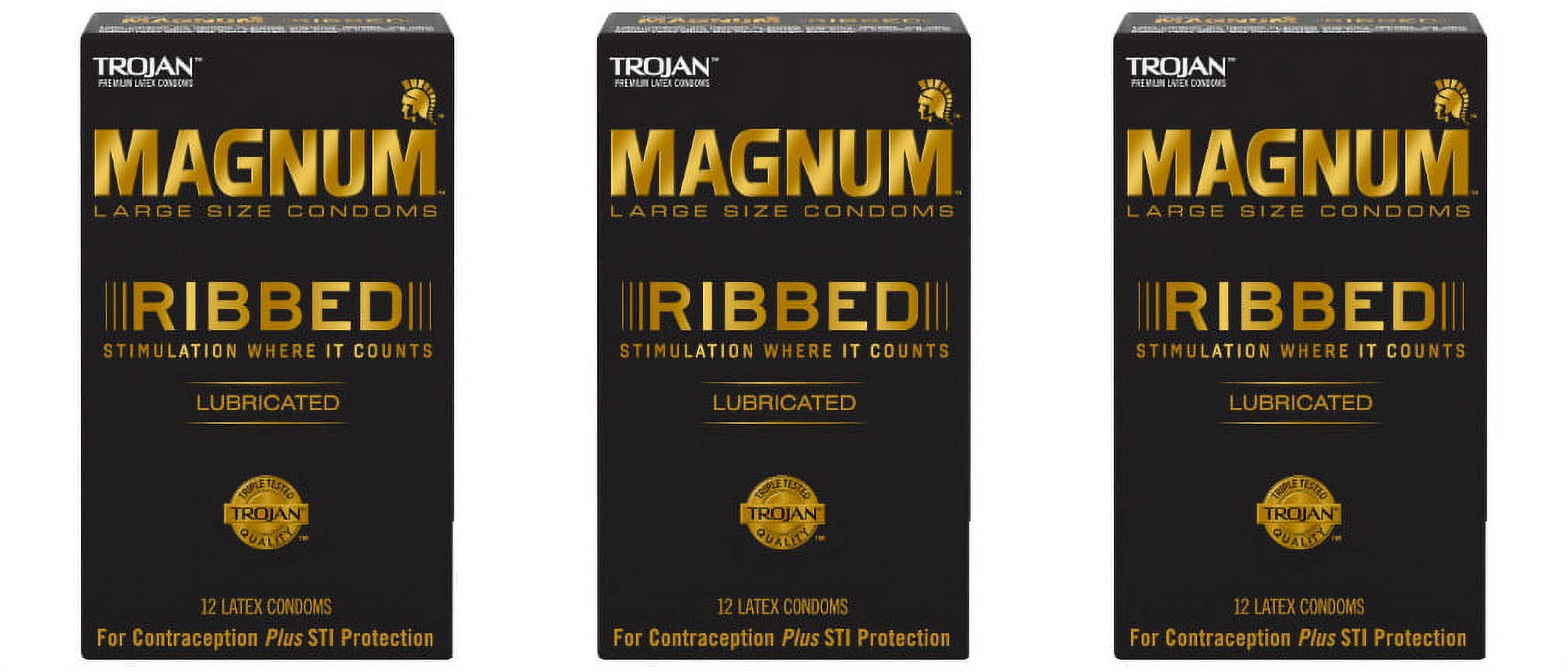 Trojan Magnum Ribbed Large Size Lubricated Condoms 12 ct, 3 Pack ...