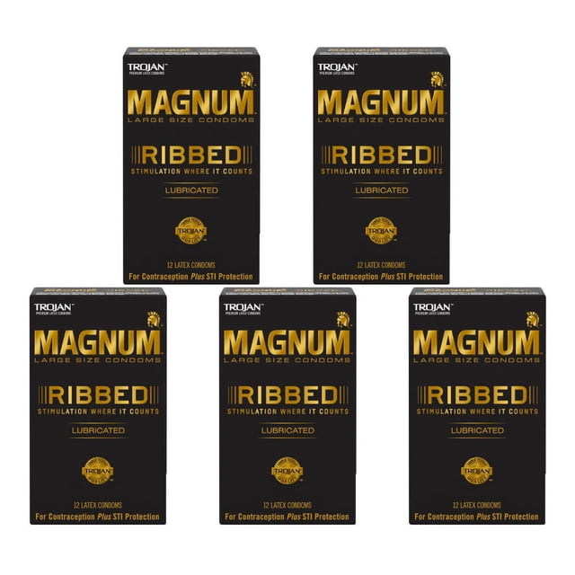 Trojan Magnum Ribbed Large Size Lubricated Condoms 12 ct, 5 Pack ...