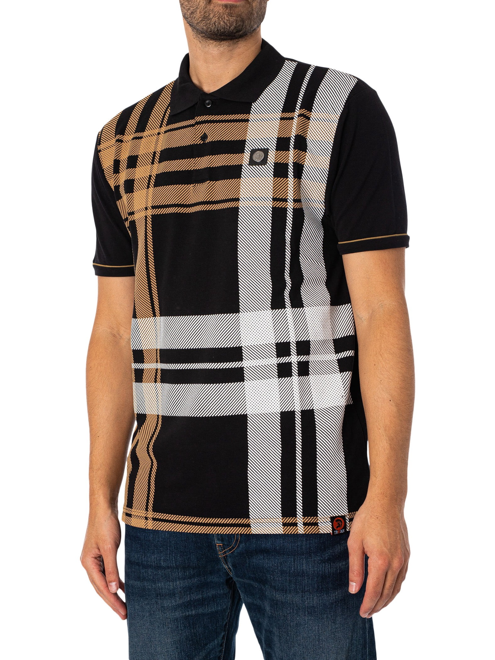 Trojan Oversize Check Panel Polo Shirt, Black - Walmart.com