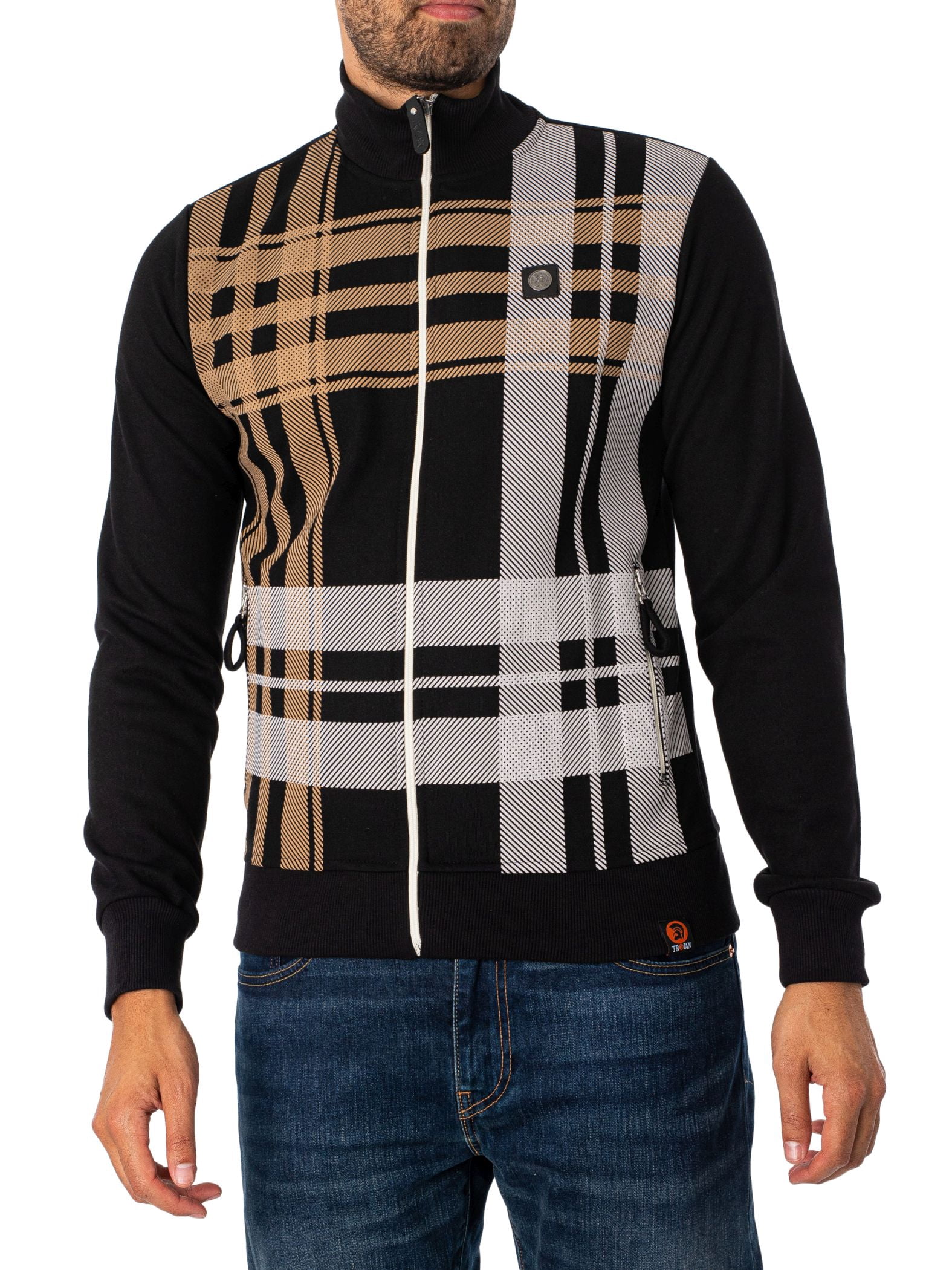 Trojan Oversize Check Track Jacket, Black - Walmart.com