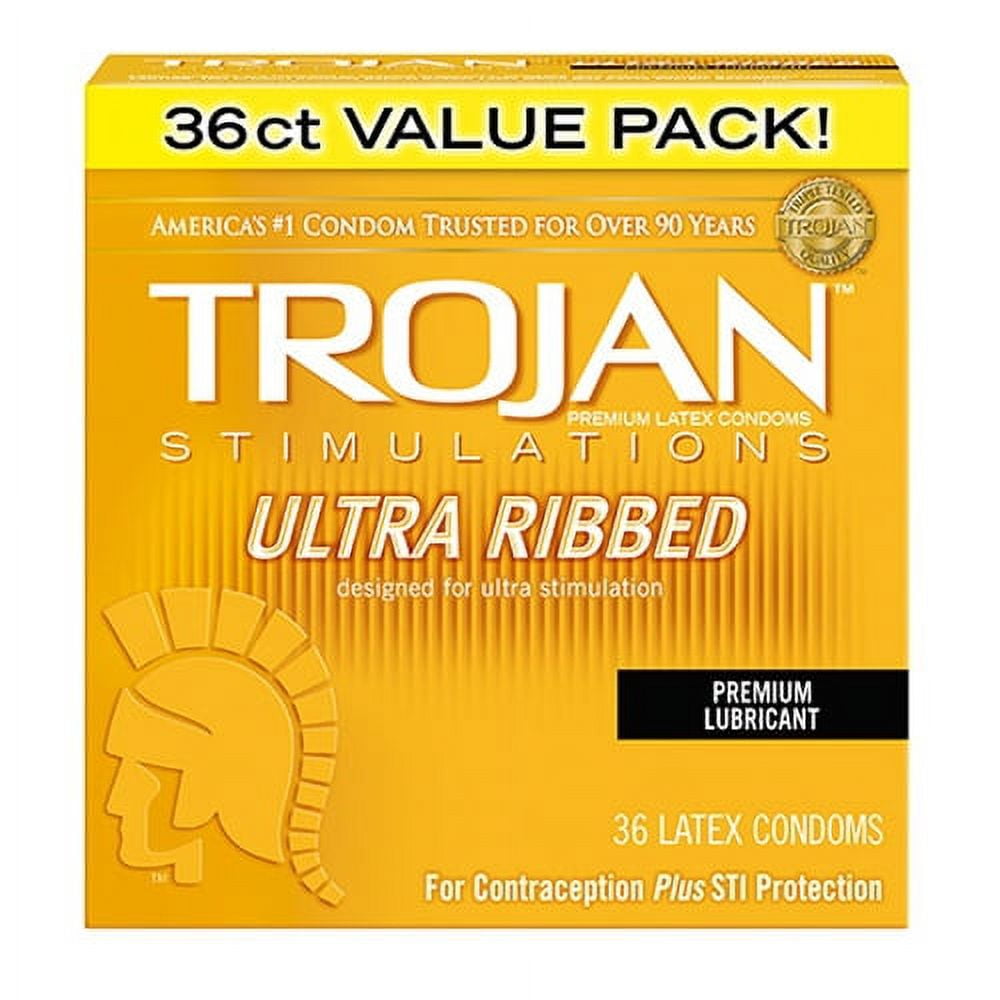 Trojan Stimulations Ultra Ribbed Lubricated Latex Condoms - 36 Ea, 3 ...
