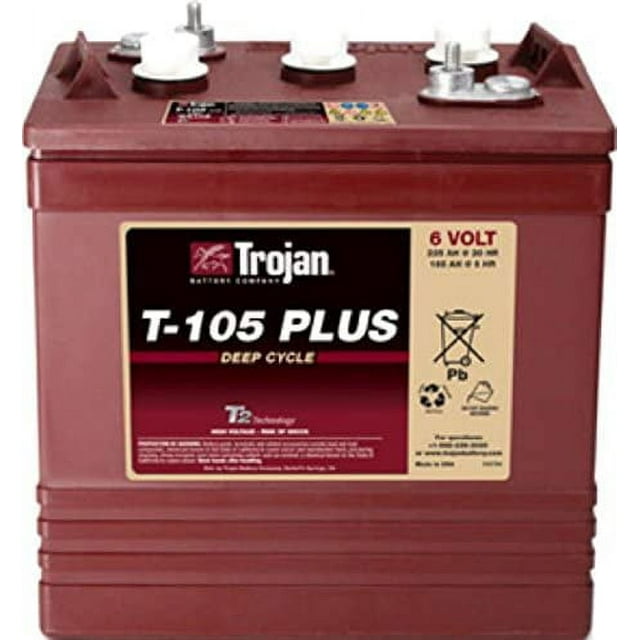 TROJAN T-105 PLUS 6V Deep Cycle Wet CAR Battery, 225Ah, 4 Pack ...