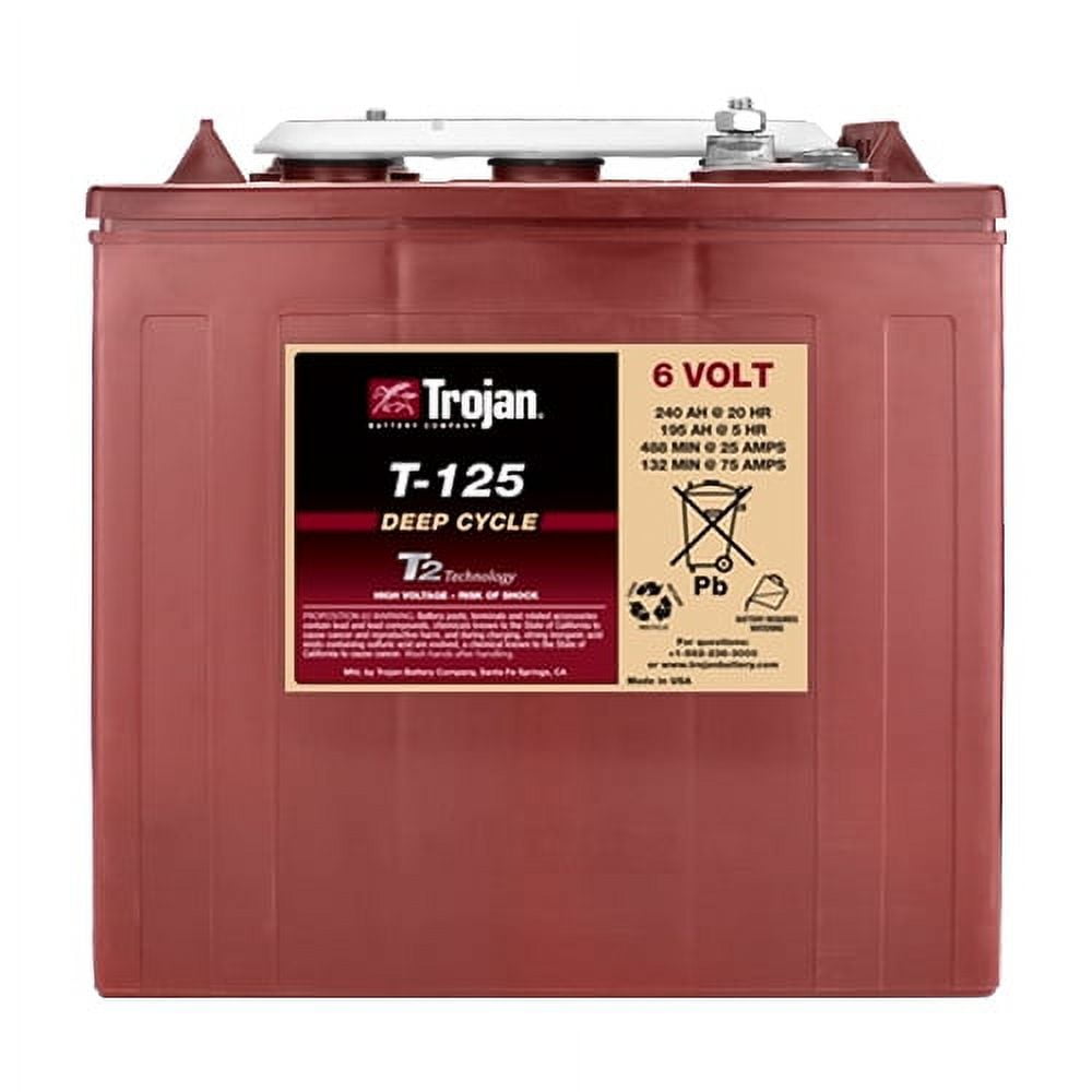 Trojan T-125 6V 240Ah GC2 Deep Cycle Battery, Flooded Lead Acid ...