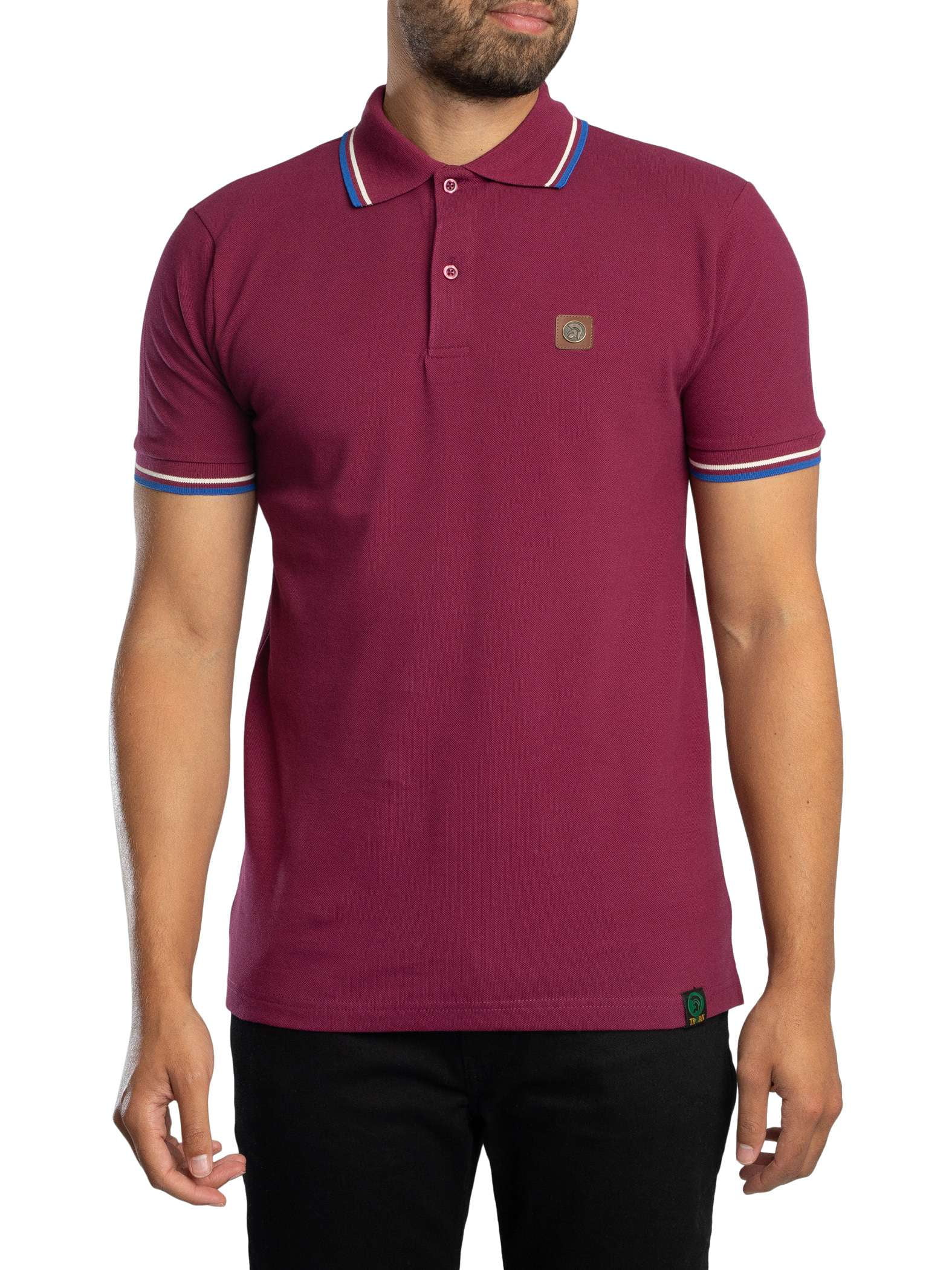 Trojan Three Colour Tipped Pique Polo Shirt, Red - Walmart.com