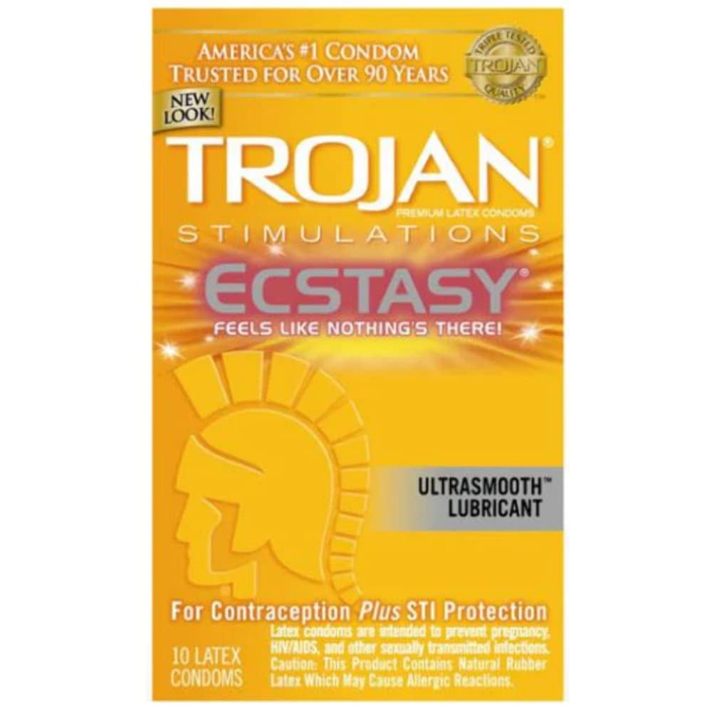 Trojan Ultra Ribbed Ecstasy Lubricated Condoms - 10 Count (Pack of 18 ...