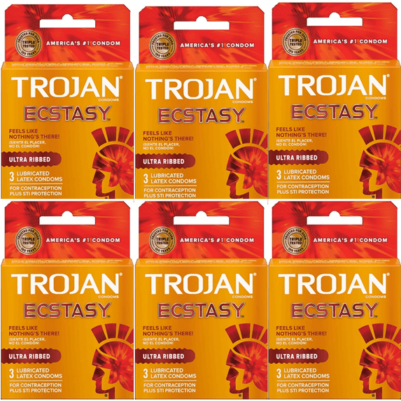 Trojan Ultra Ribbed Ecstasy Lubricated Condoms 6 Pack - Walmart.com
