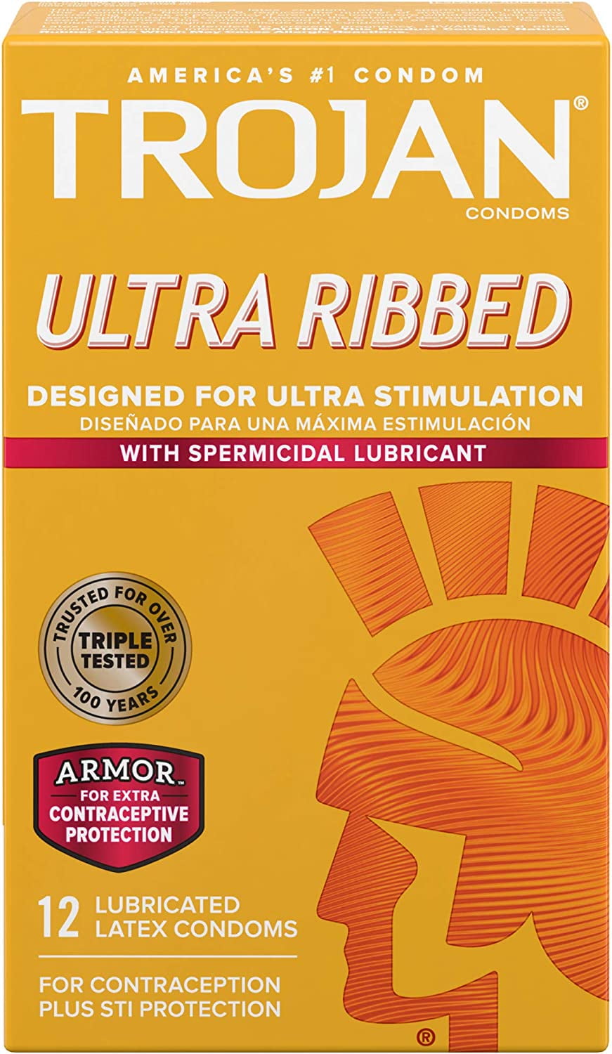 Trojan Ultra Ribbed Lubricated Latex Condoms, Spermicida - 12 Ea/Pack ...