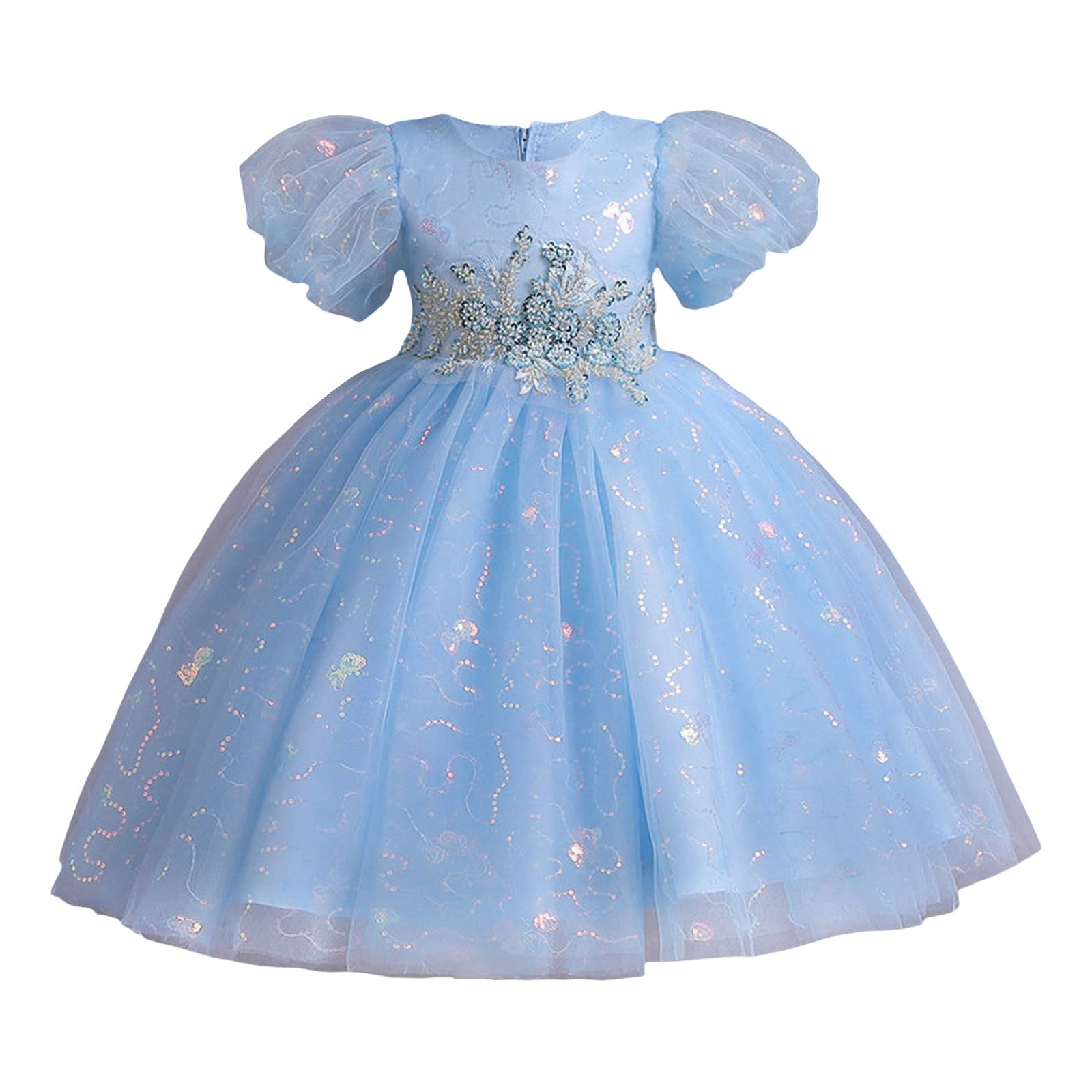 Trolimons Little Flower Girl Dresse Short Sleeve Solid Color Sequin ...